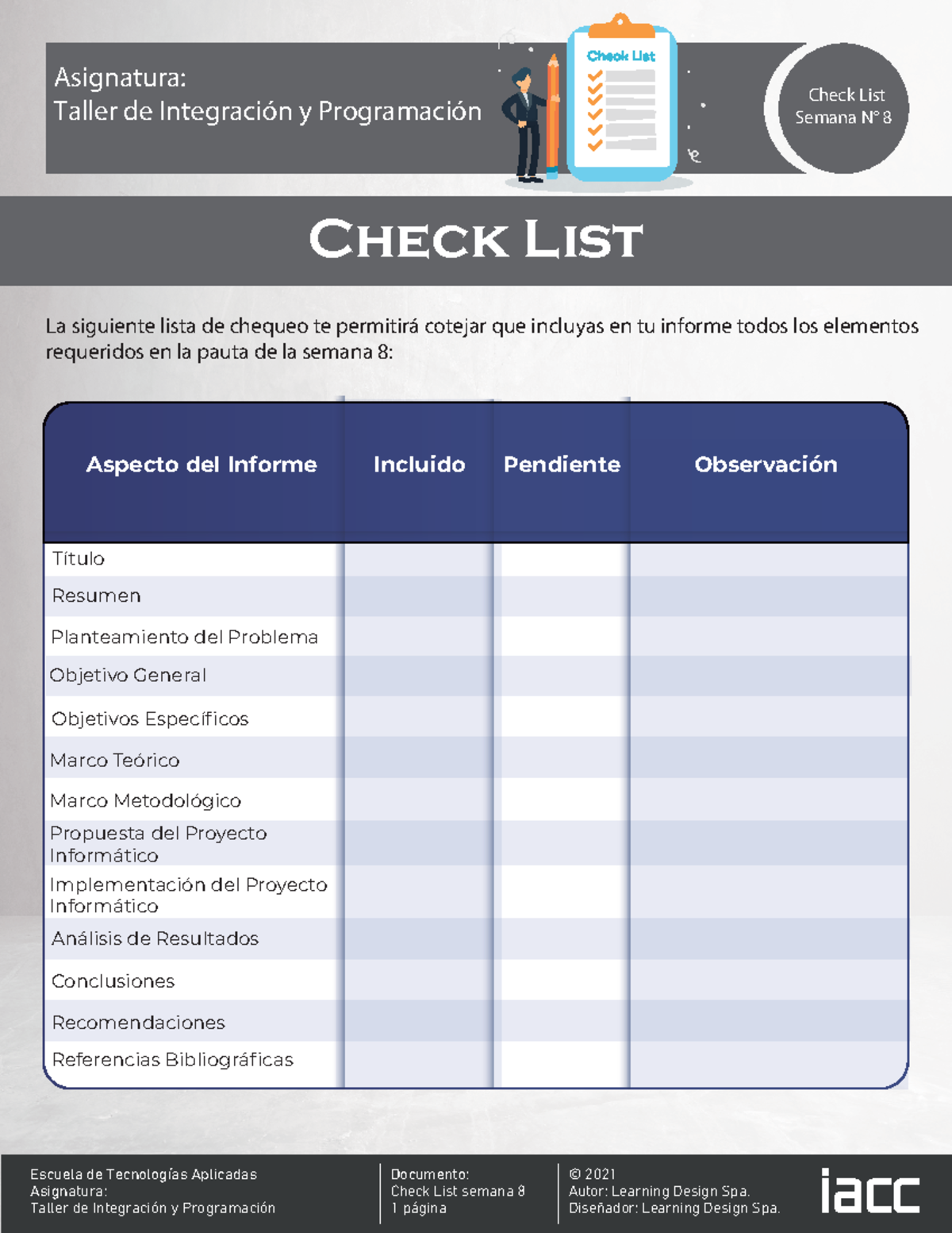 Recurso Lista de chequeo - Check List Asignatura: Taller de Integración y Programación Check ...