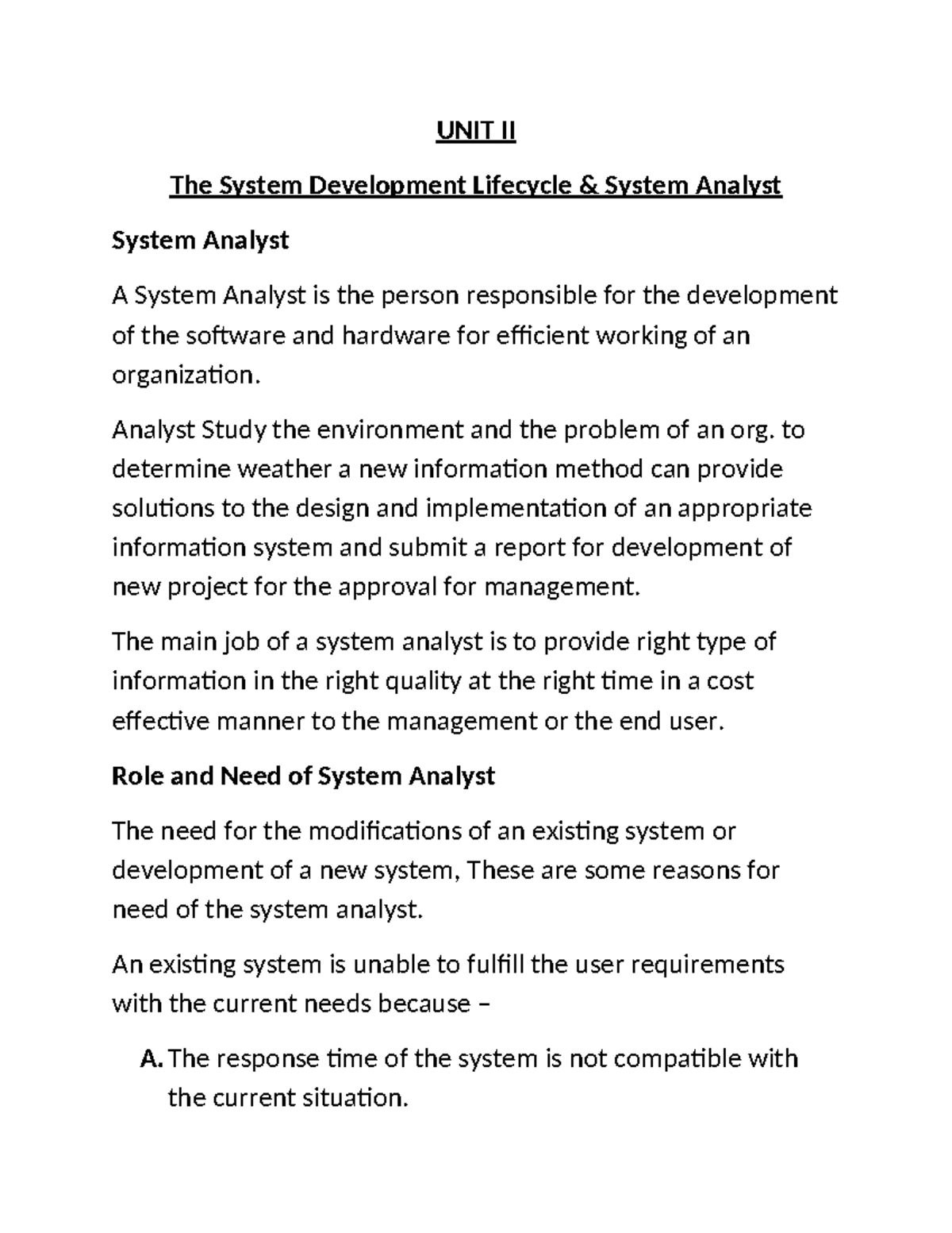 SAD UNIT II - Summary cloud computing - UNIT II The System Development ...