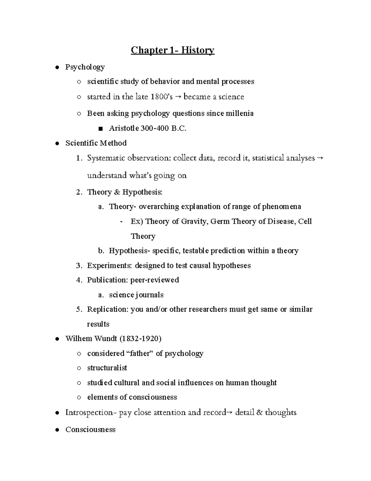 Chapter 1- History - Chapter 1- History Psychology scientific study of ...
