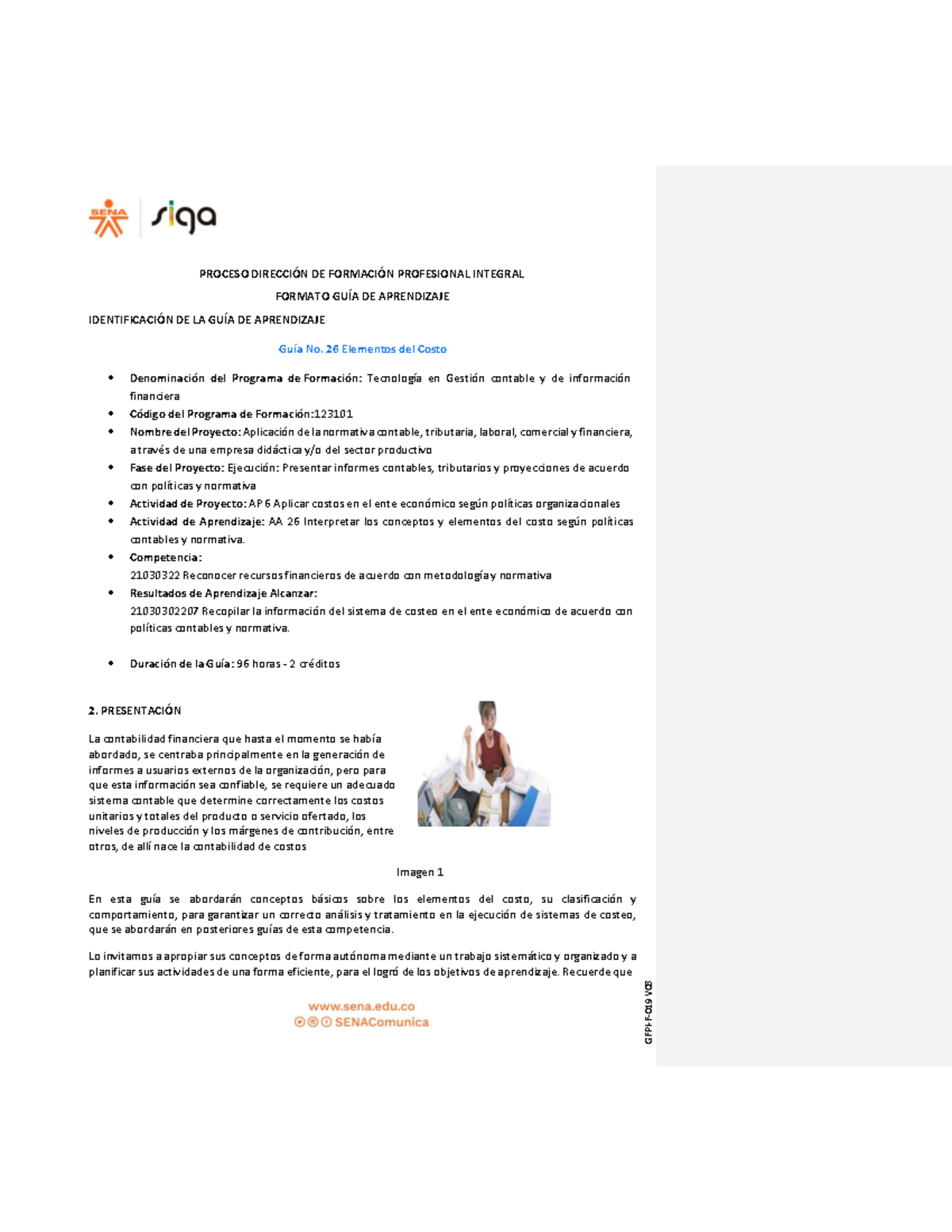 GUIA 26 Elementos DE Costos - PROCESO DIRECCI”N DE FORMACI”N PROFESIONAL INTEGRAL FORMATO GUÕA ...