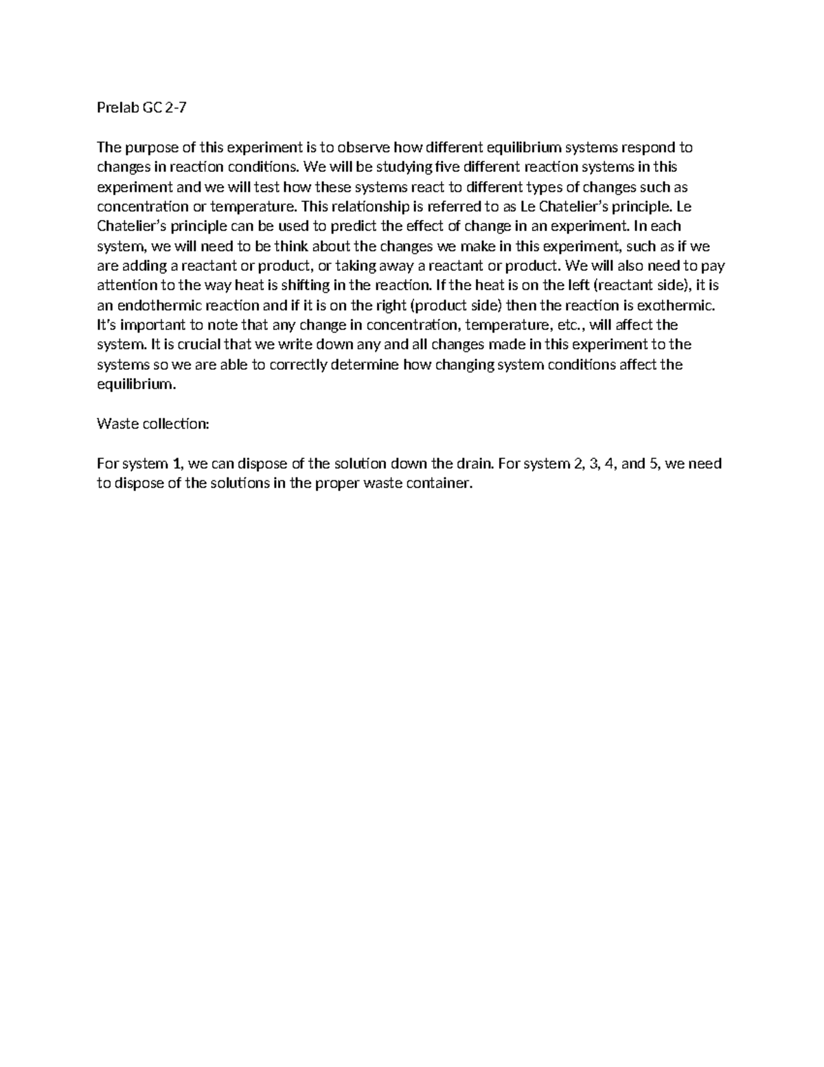 Prelab G.C. 2-7 - Pre Lab Assignment - Prelab GC 2- The purpose of this experiment is to observe ...