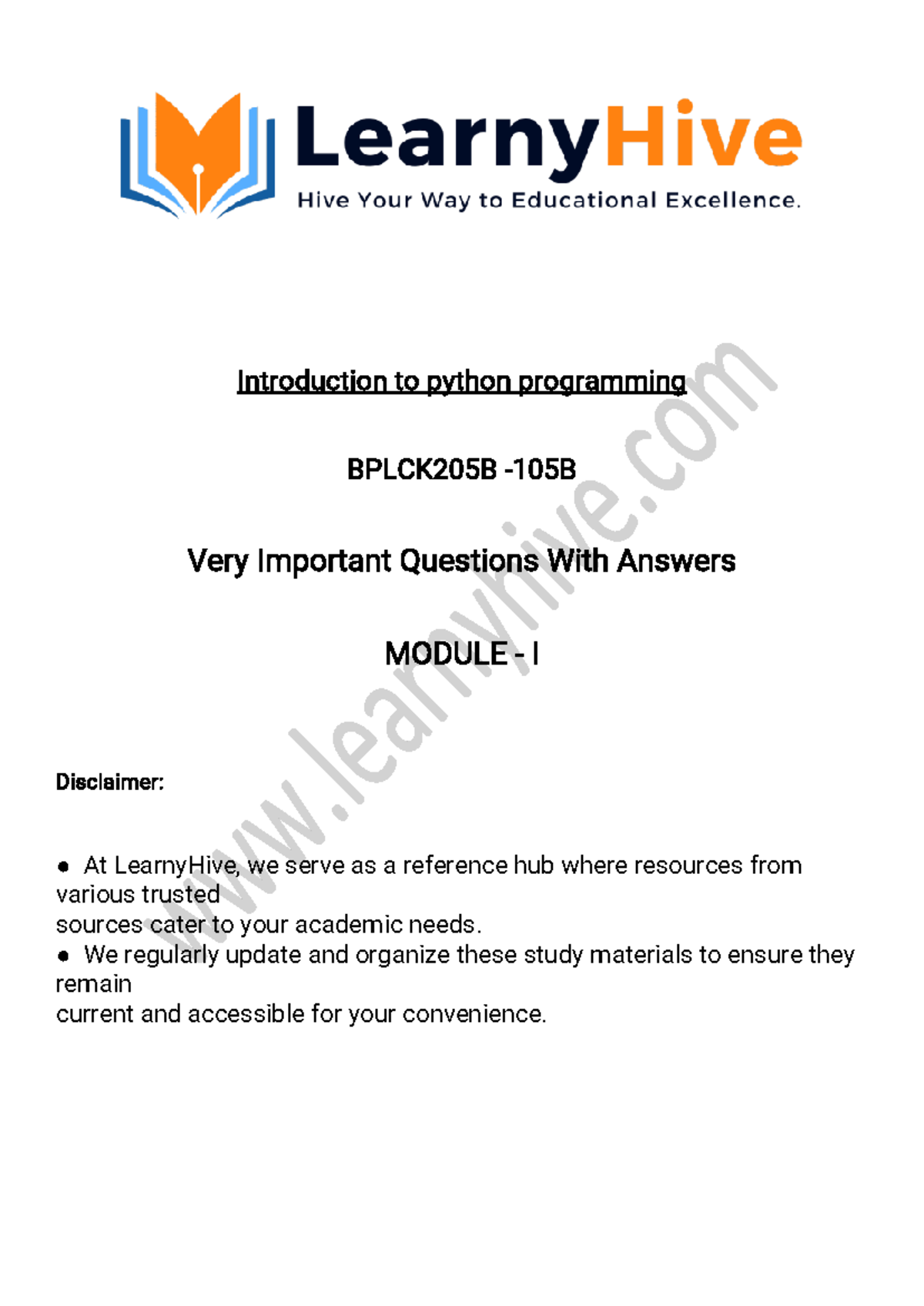 BPLCK205 B Module I important questions with answers - Introduction to ...
