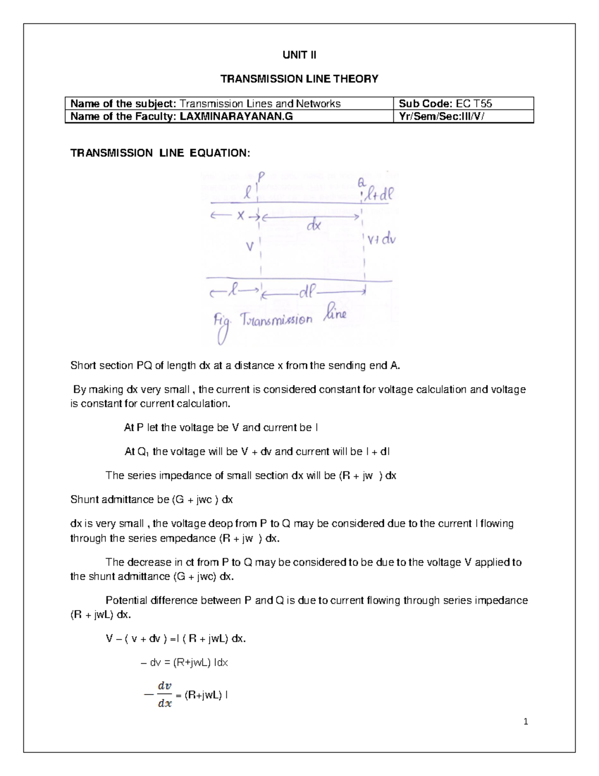 TLW(U2) - Transmission Lines and Waveguides Lecture Notes - UNIT II ...