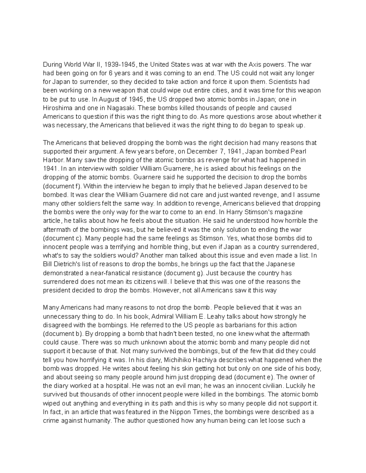 Atomic bomb dbq - During World War II, 1939-1945, the United States was ...