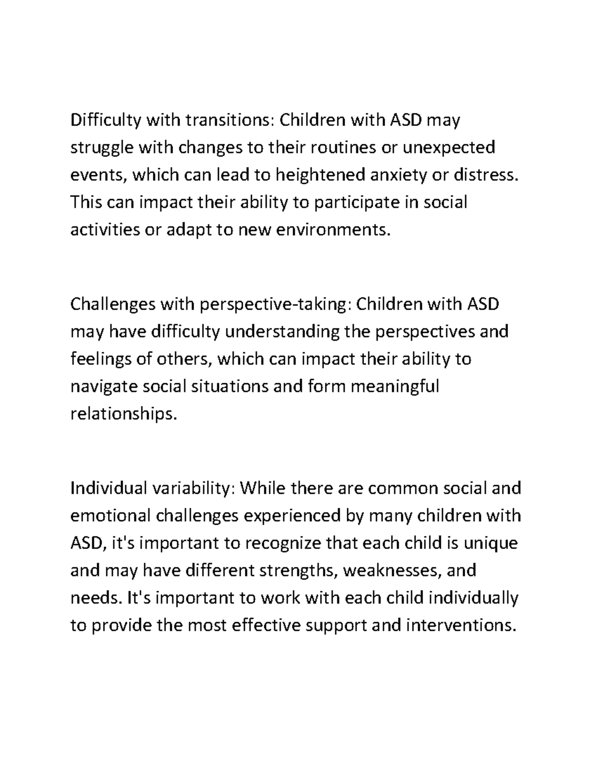 ASD Social Development Unique part 2 - Difficulty with transitions ...
