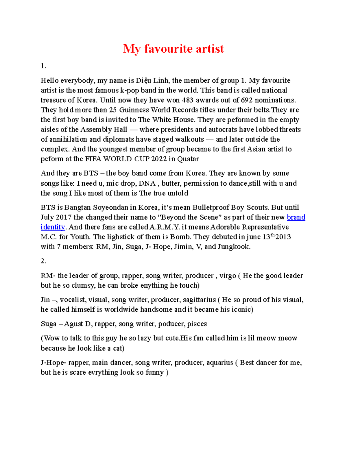 My-favourite-artist - Người nổi tiếng - My favourite artist 1. Hello ...