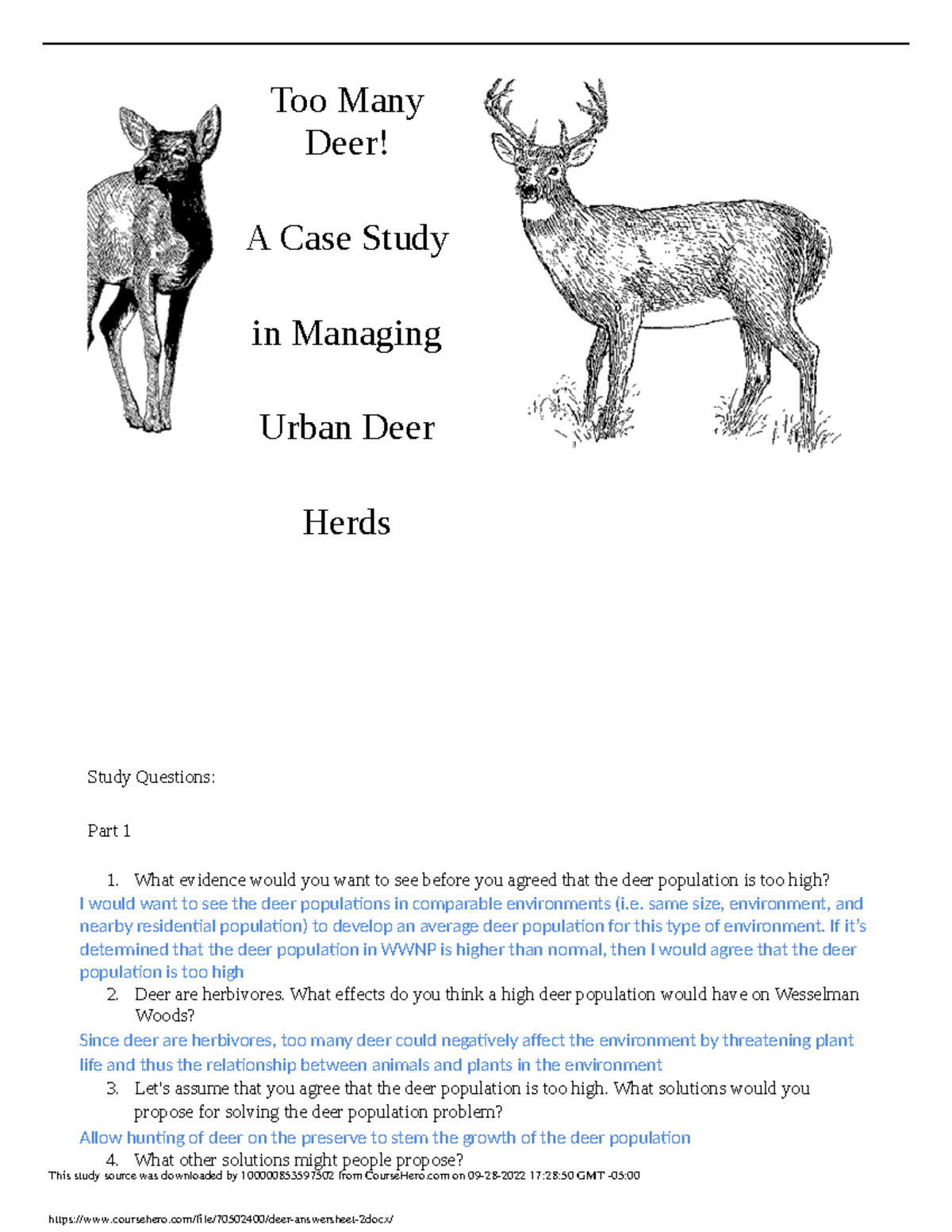 Deer answersheet 2 - Awsome - Too Many Deer! A Case Study in Managing ...