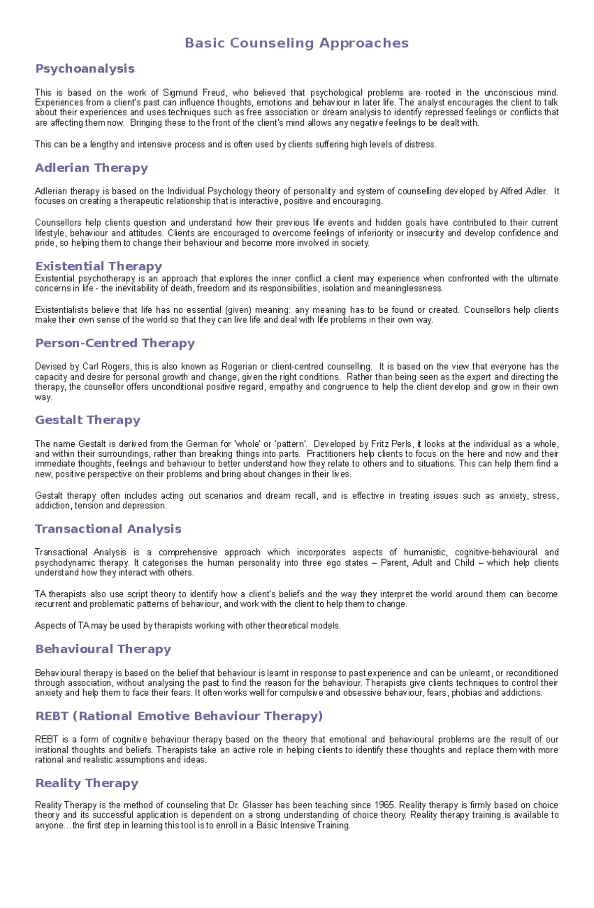 Basic Counseling Approaches - Basic Counseling Approaches ...