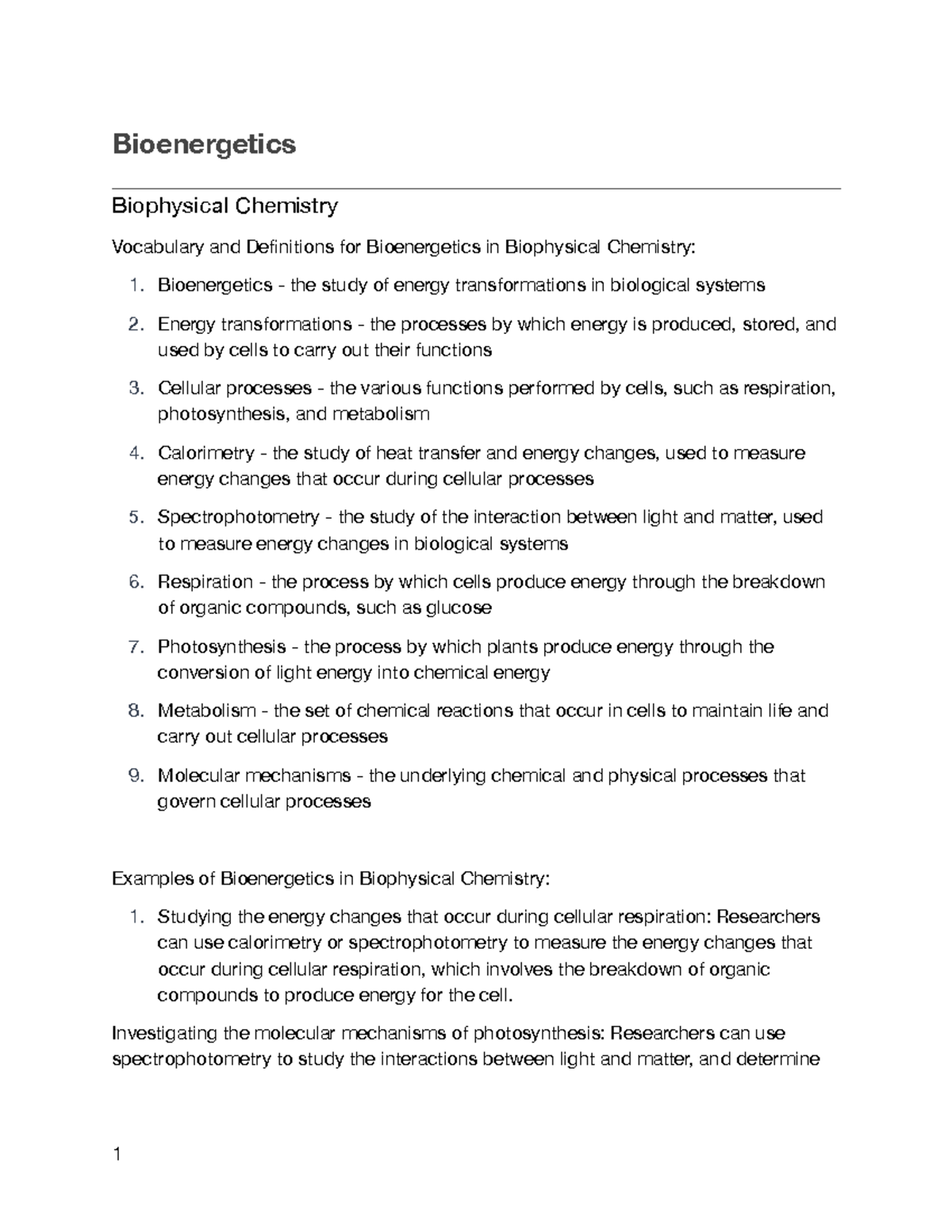 Bioenergetics Summary and Vocab - Bioenergetics Biophysical Chemistry ...