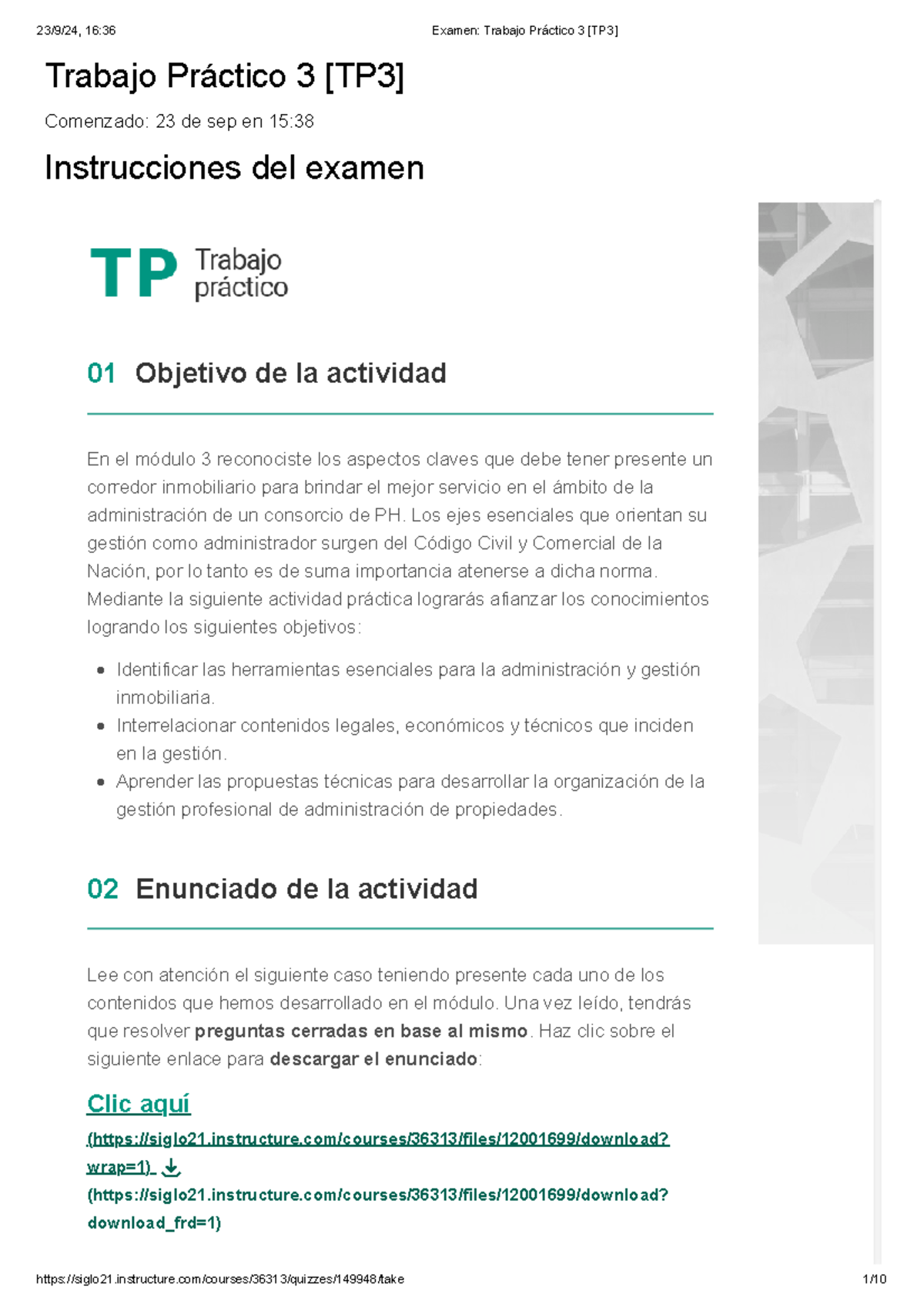 ADM. Y Gestion Inmoviliaria [TP3] 100 % - Trabajo Práctico 3 [TP3] Comenzado: 23 de sep en 15 ...