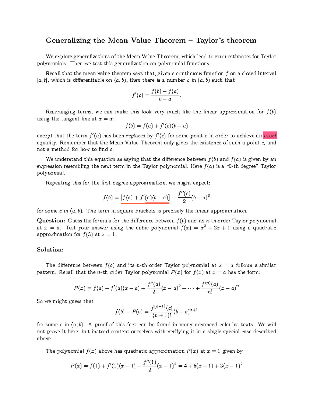 Generalizing mvt - Genralizing mvt document - Generalizing the Mean ...