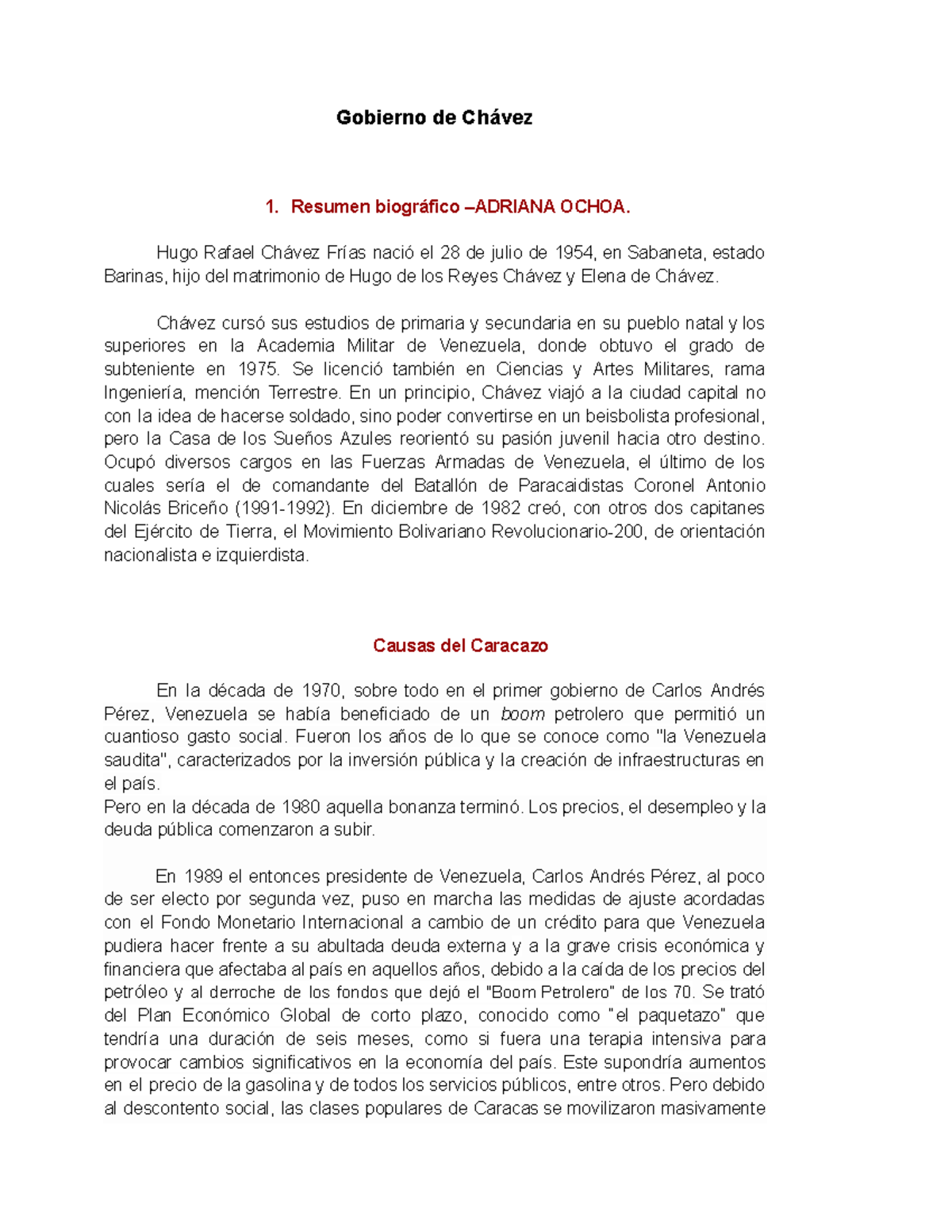 Gobierno de Chávez (definitivo) - Gobierno de Chávez Resumen biográfico ...
