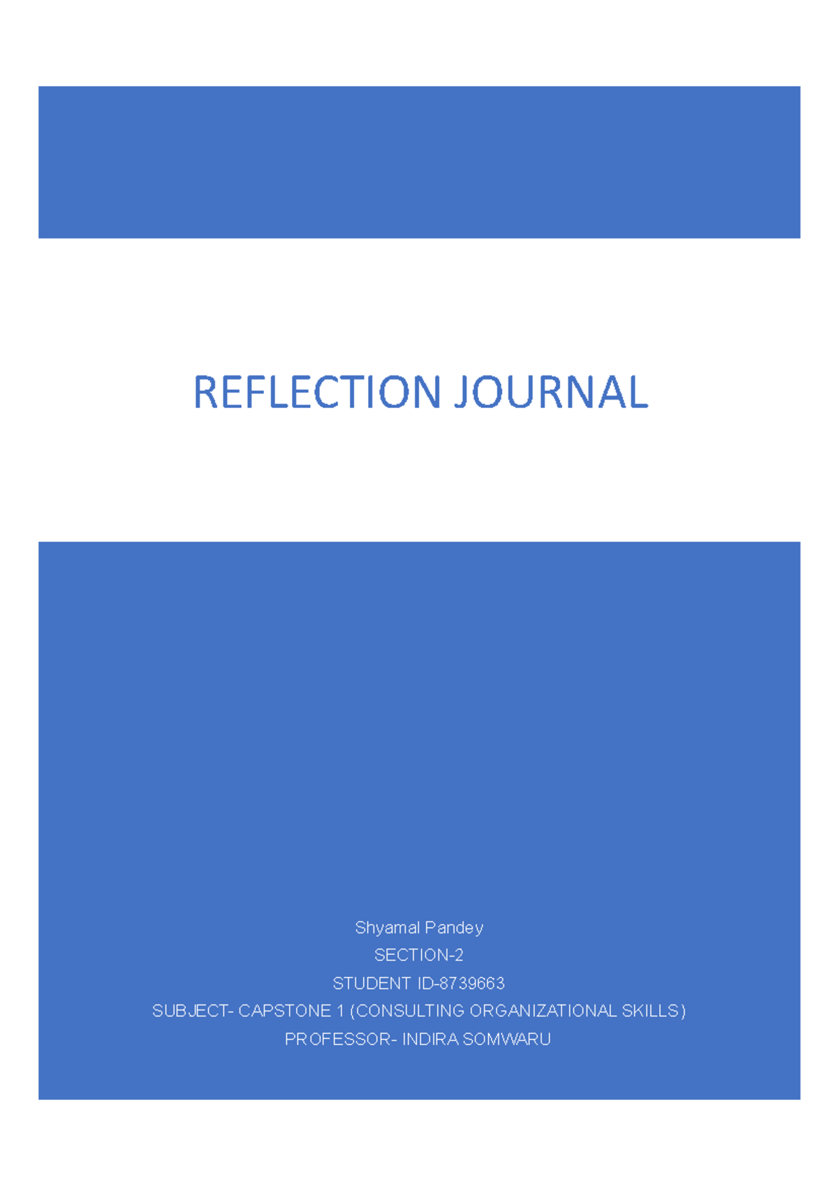 Reflection Journal 8 - Shyamal Pandey SECTION- STUDENT ID- SUBJECT ...