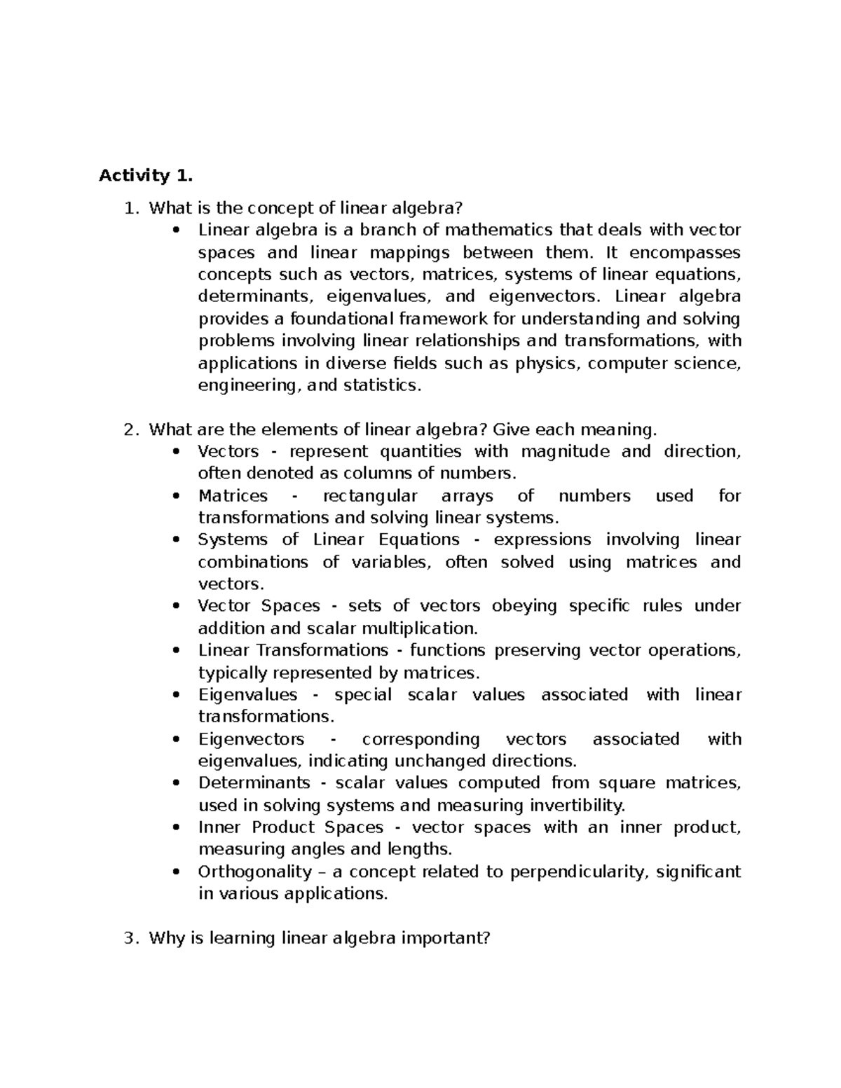 MATH 112 - Linear Algebra - Activity 1. 1. What is the concept of ...