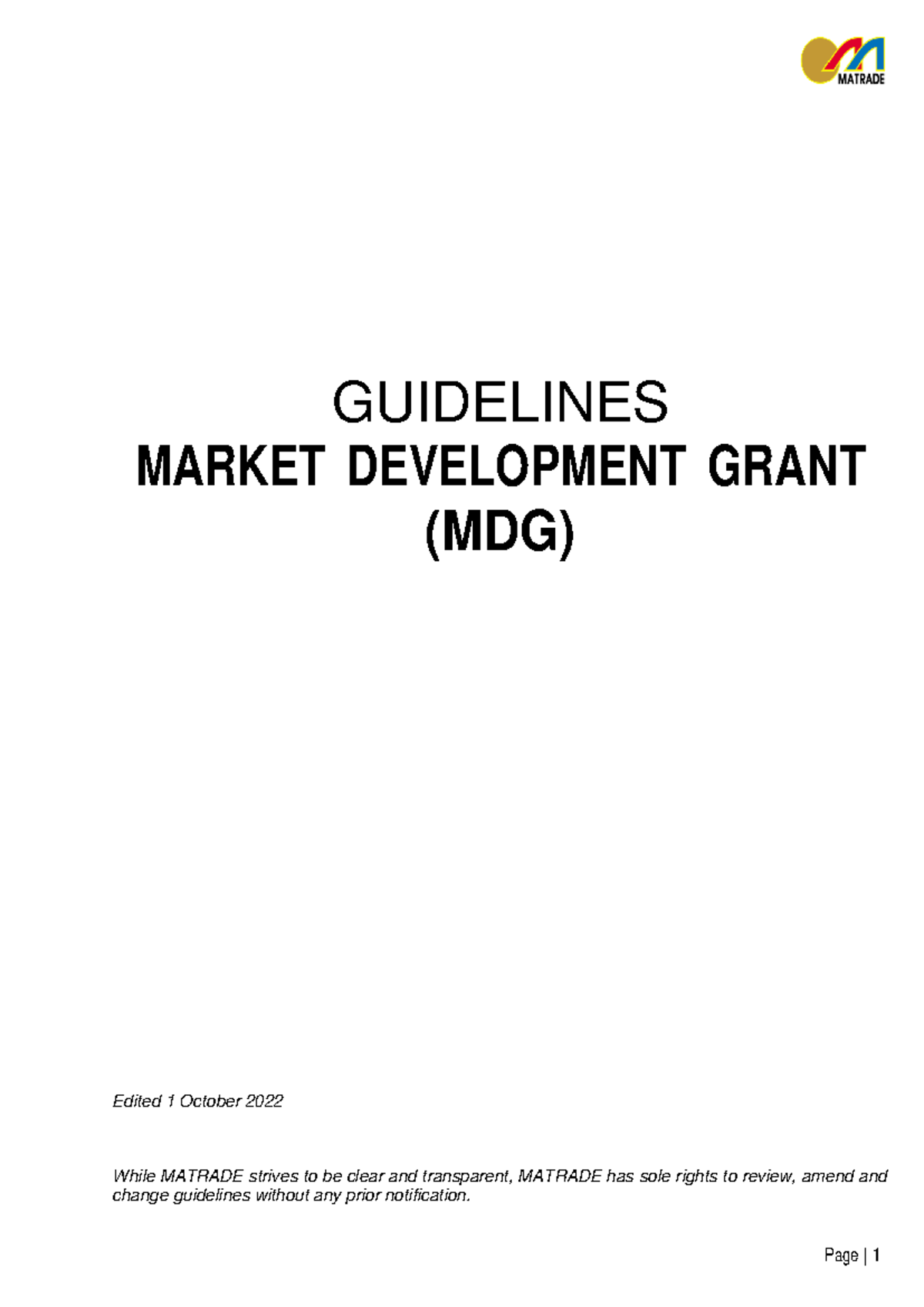 MDG Guidelines physical as at 1Oct 2022 - GUIDELINES MARKET DEVELOPMENT ...