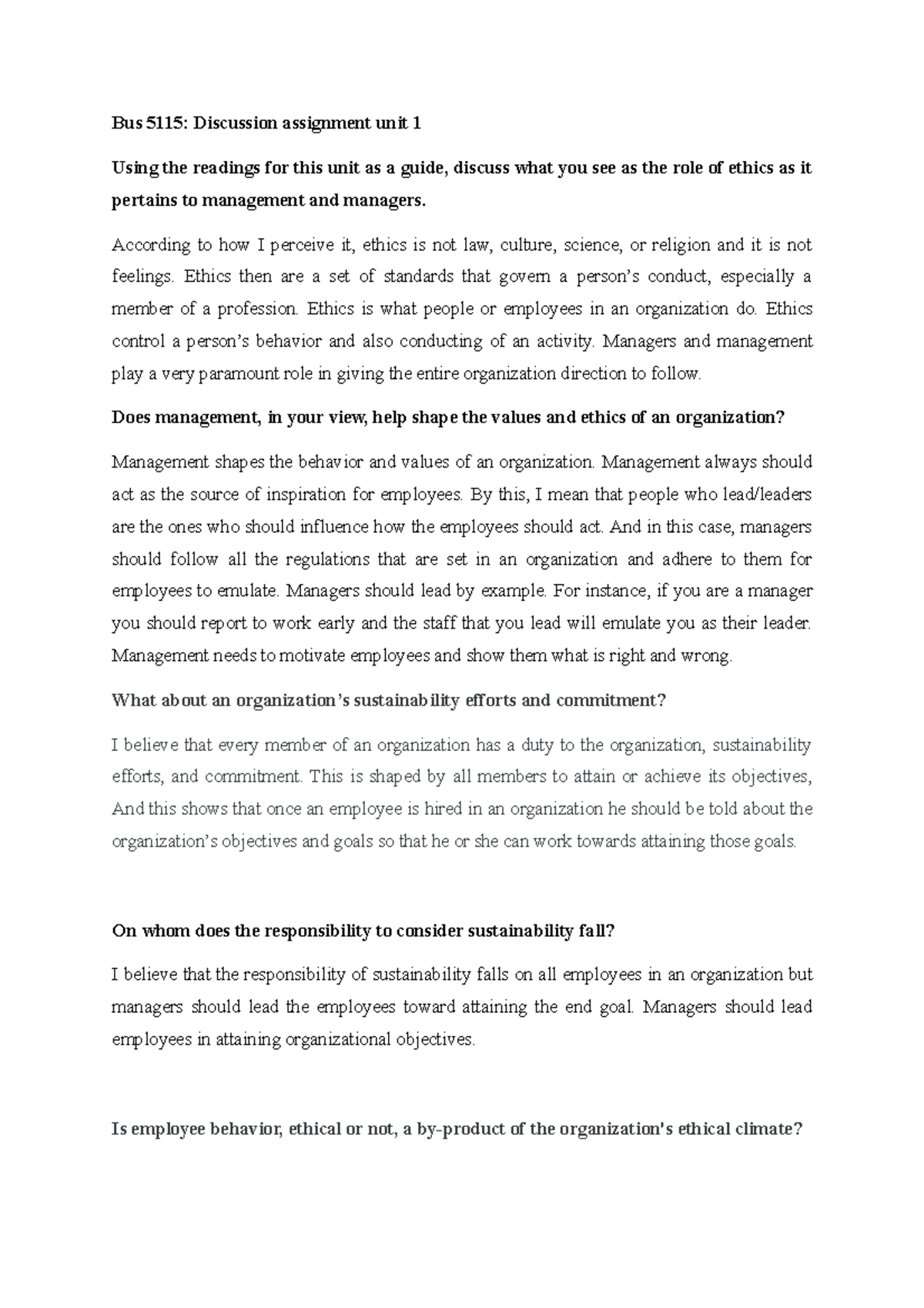 Bus 5115 Disussion assignment unit 1 - Copy - Bus 5115: Discussion assignment unit 1 Using the ...