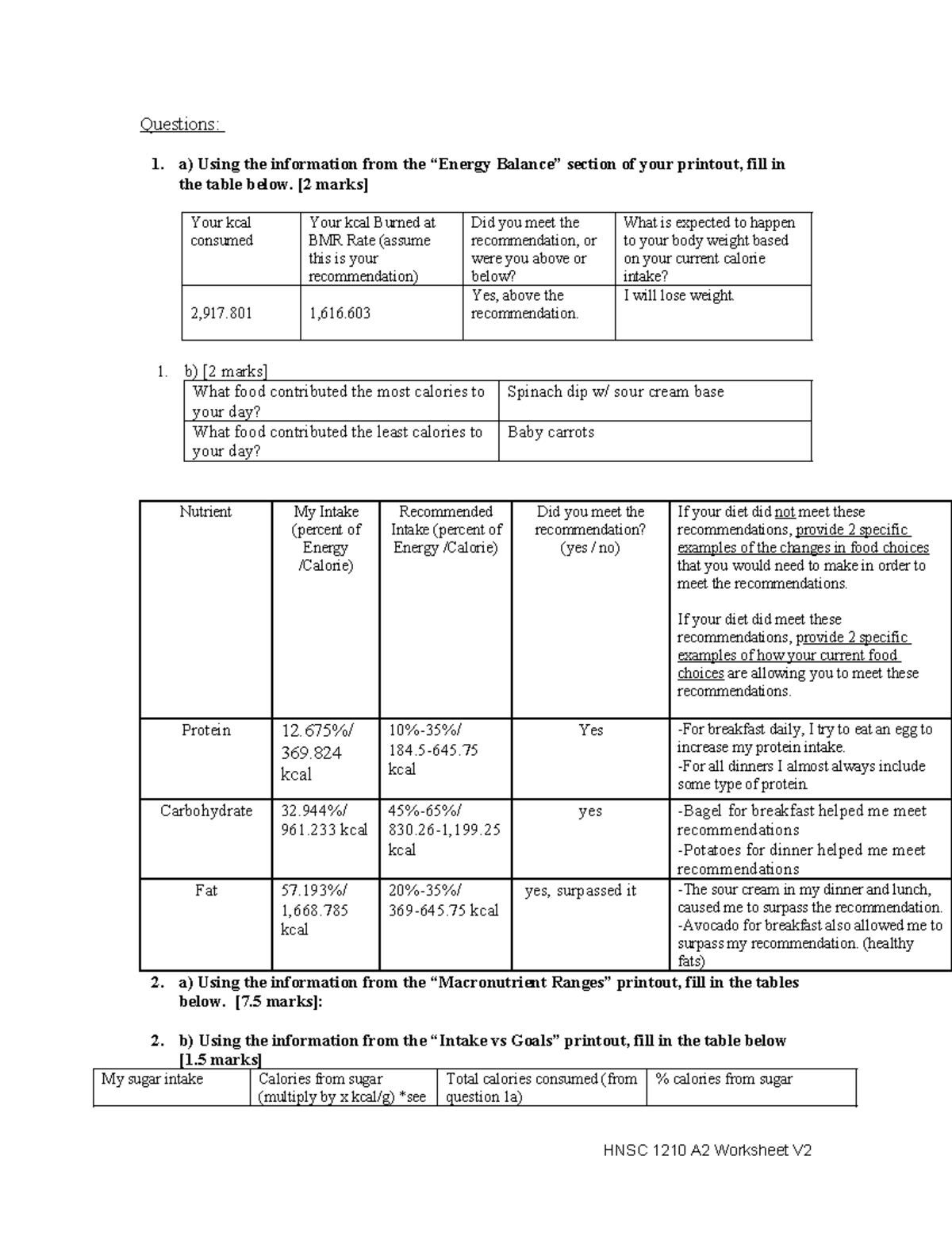 HNSC Assignment 2 Worksheet - Questions: 1. a) Using the information ...