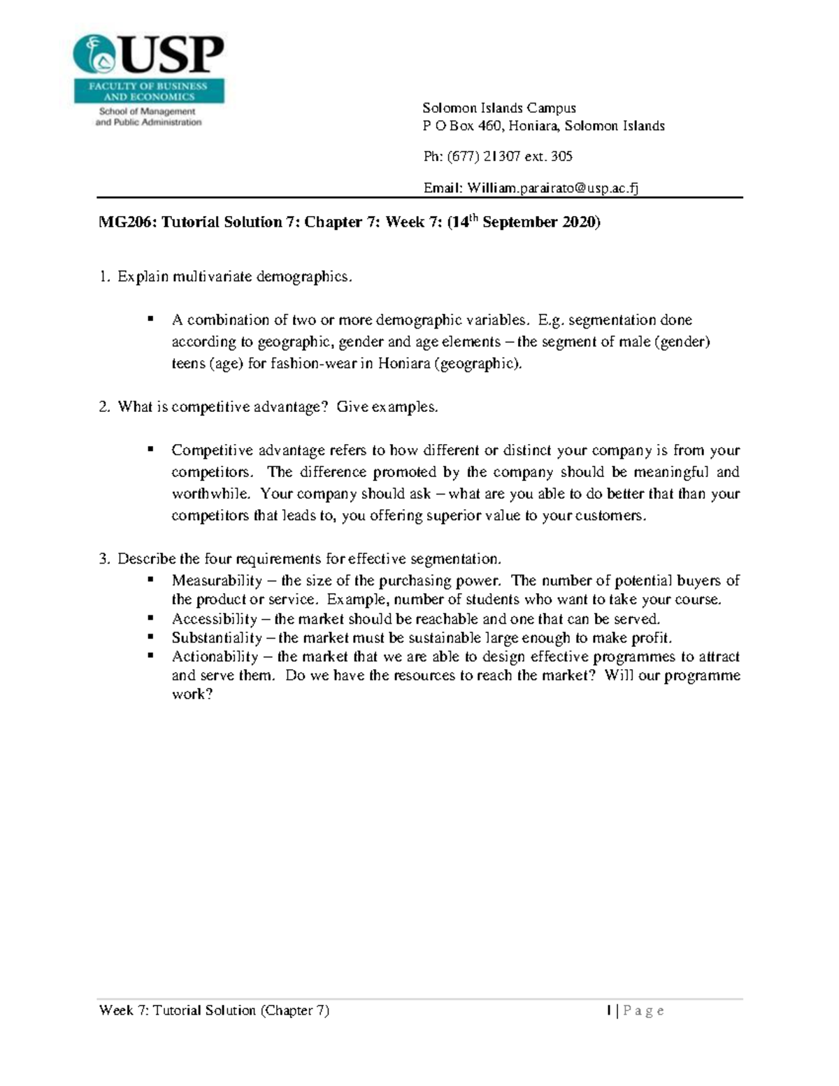 Tutorial Solutions Week 7 - Week 7: Tutorial Solution (Chapter 7) 1 | P ...