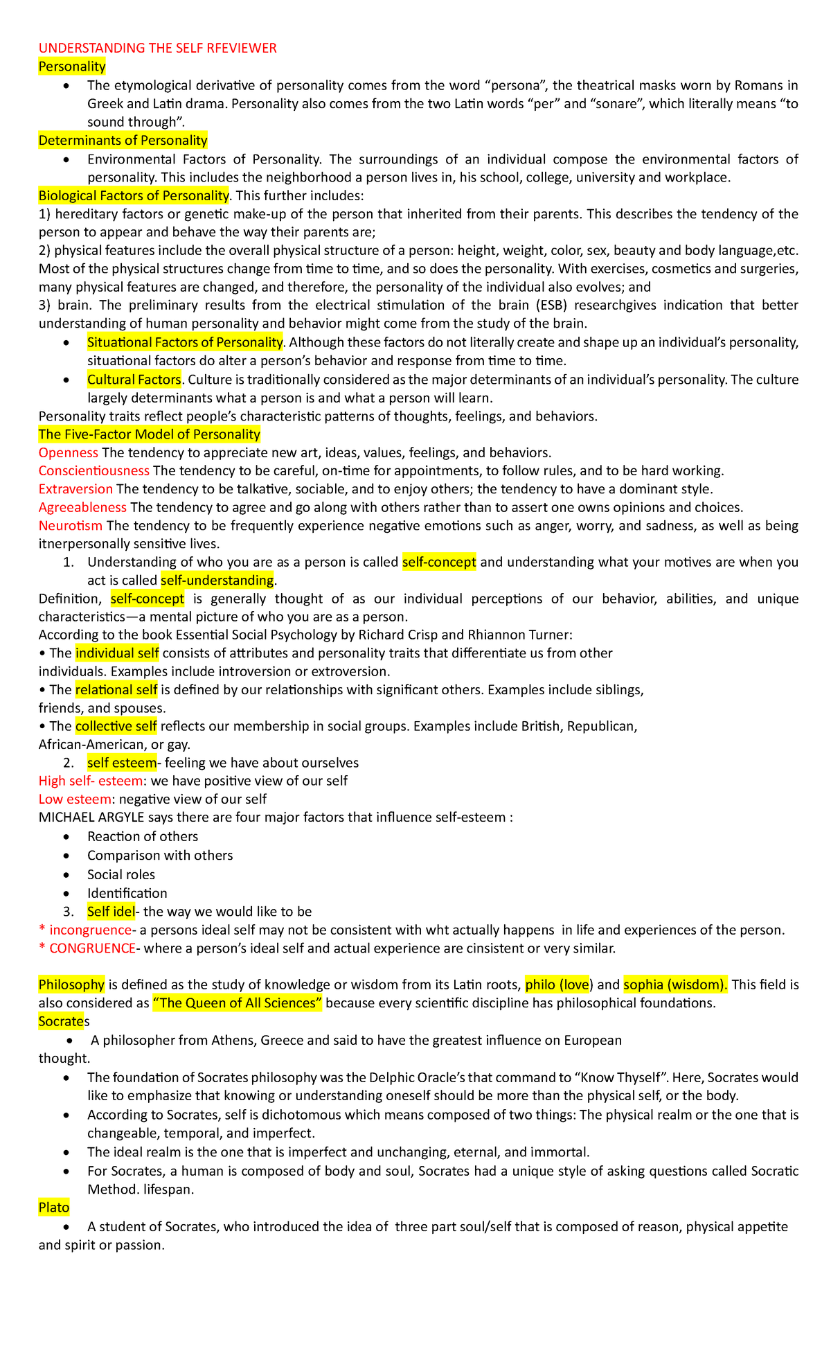 UTS- Reviewer- Lesson-1-7 - UNDERSTANDING THE SELF RFEVIEWER ...