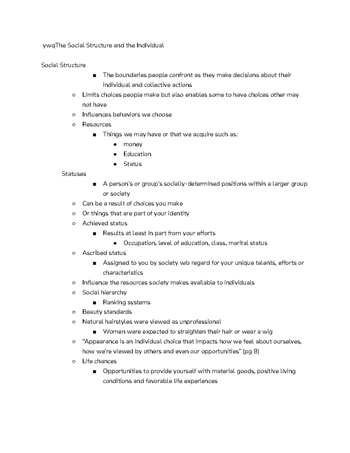 Soc Exp Ch 3 - These notes are about social structure and social status ...