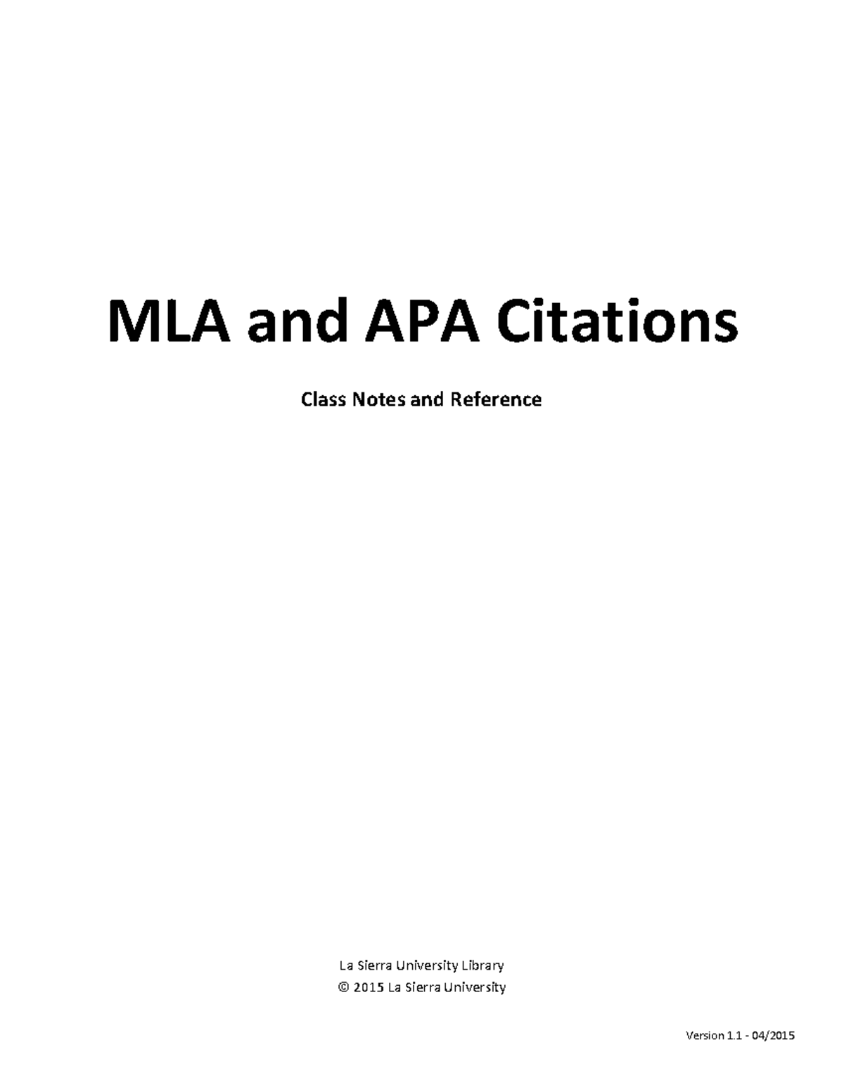 Mla-and-apa-citations - Version 1 - 04/ MLA and APA Citations Class ...