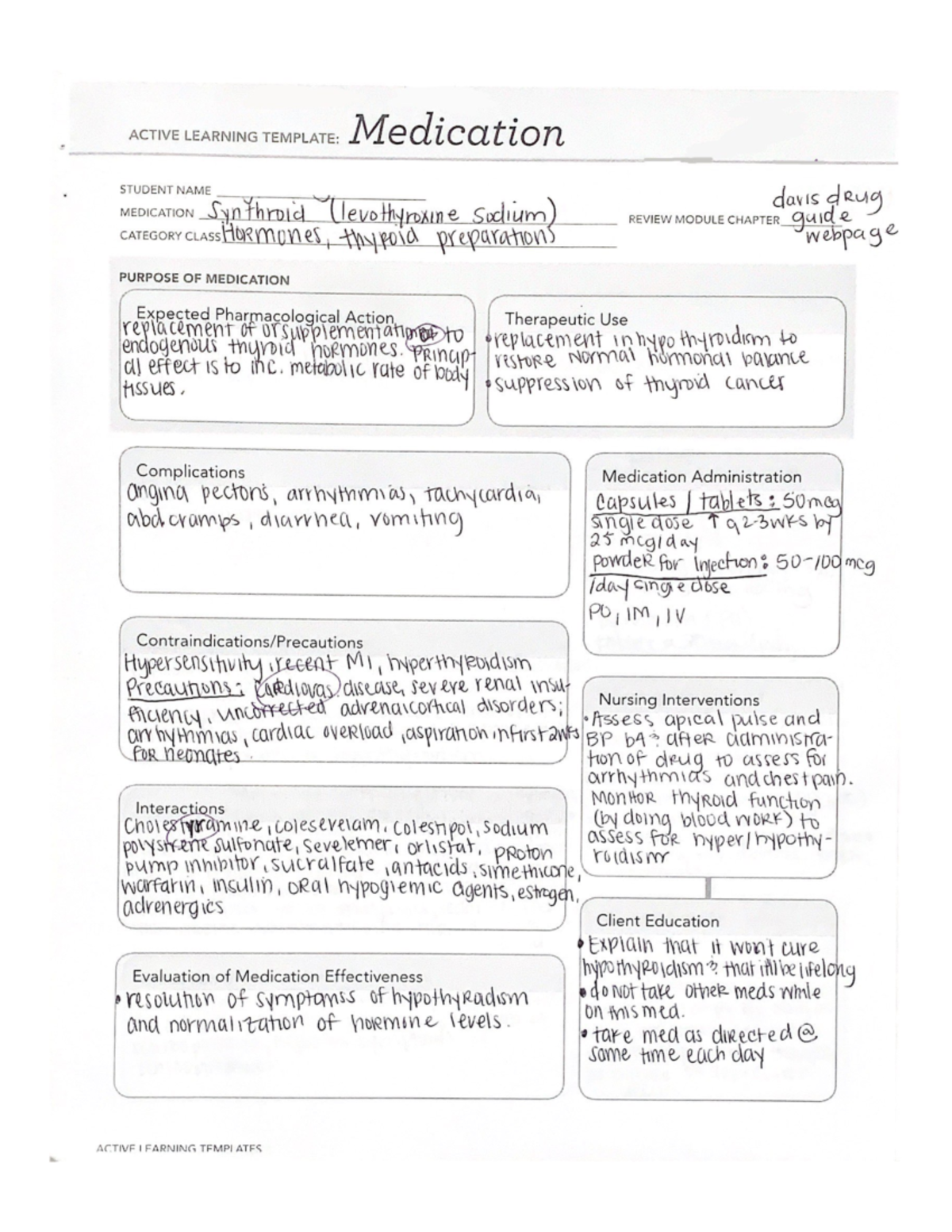 Drug Cards Synthroid and Seroquel - NURS 2040 - Studocu