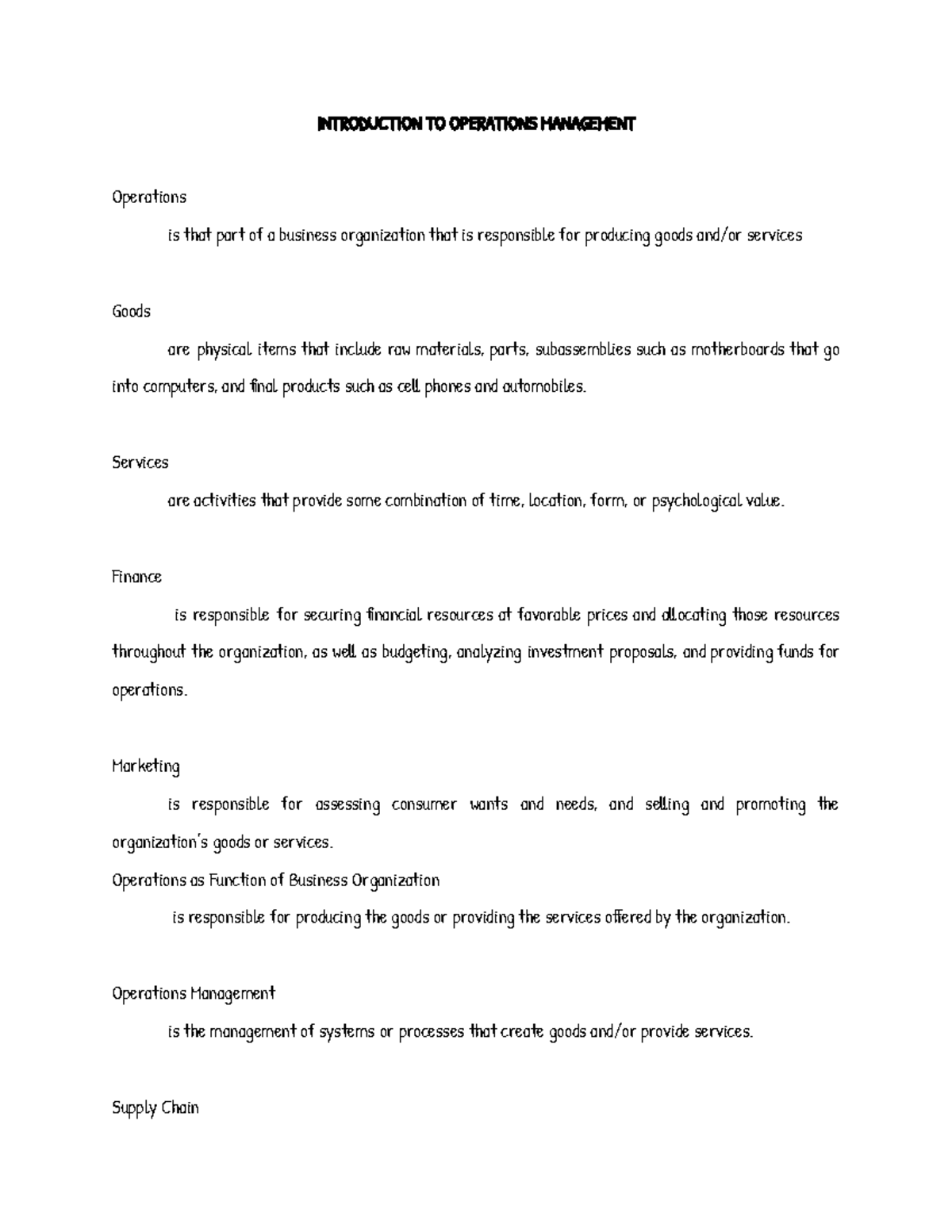 Introduction TO Operations Management - INTRODUCTION TO OPERATIONS ...