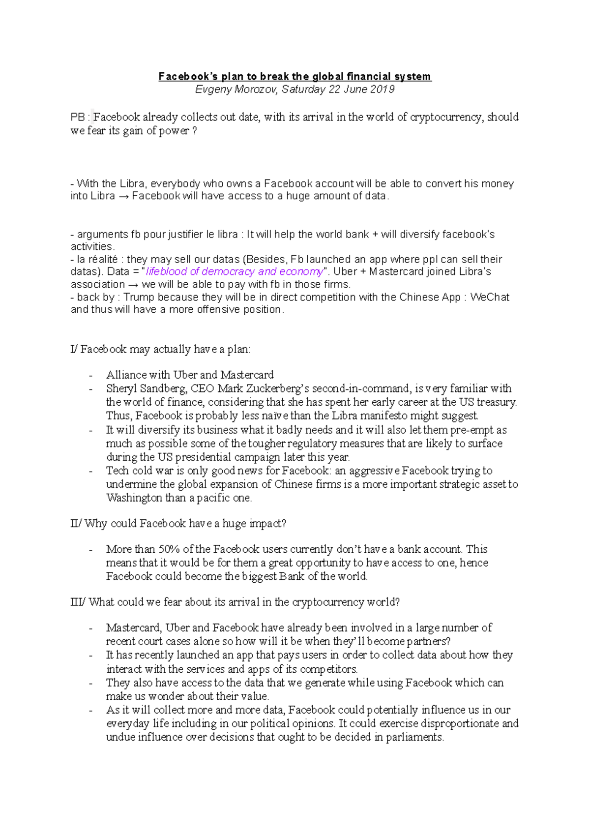 Facebook - arguments fb pour justifier le libra : It will help the ...