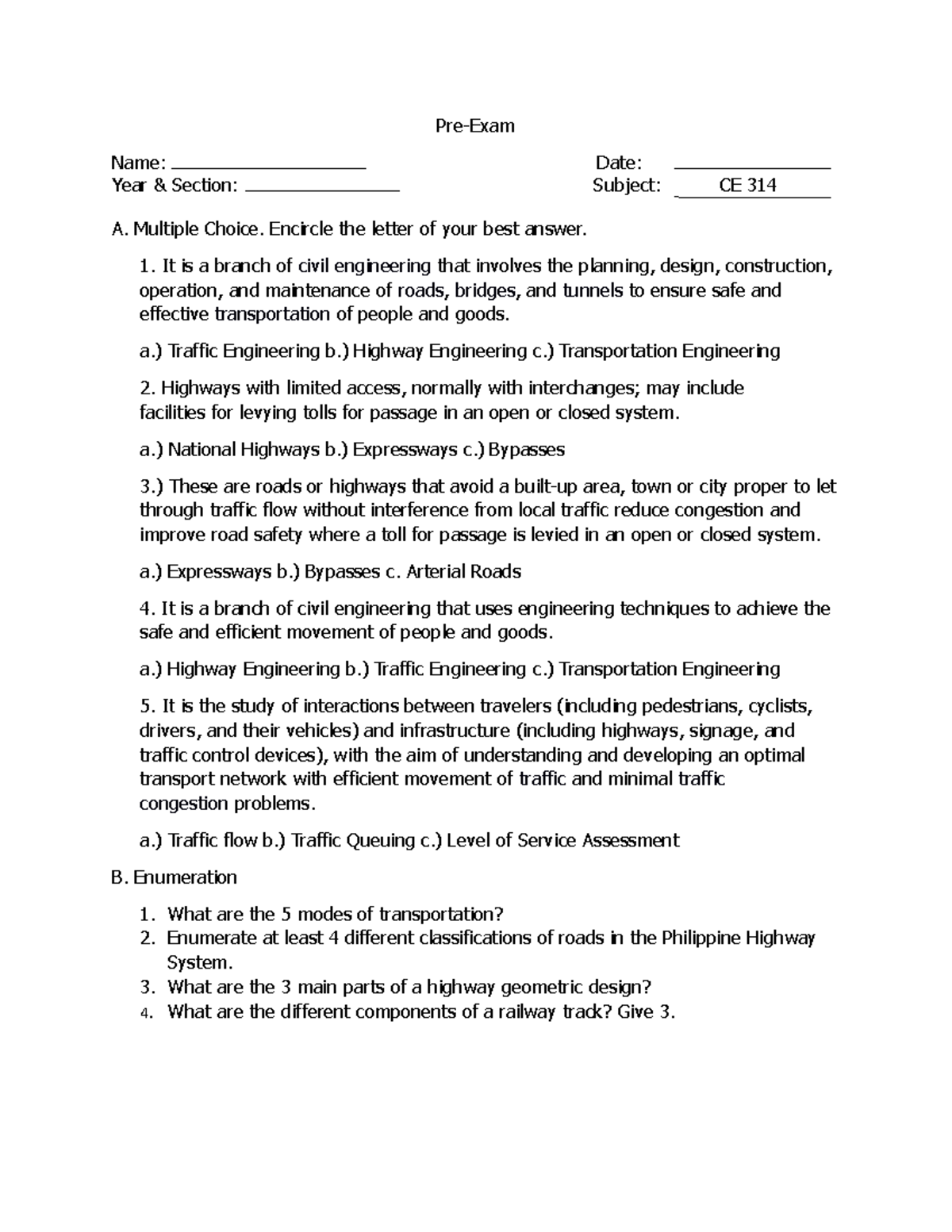 Pre-test Highway AND Railroad to Gage the Understanding of Students on ...