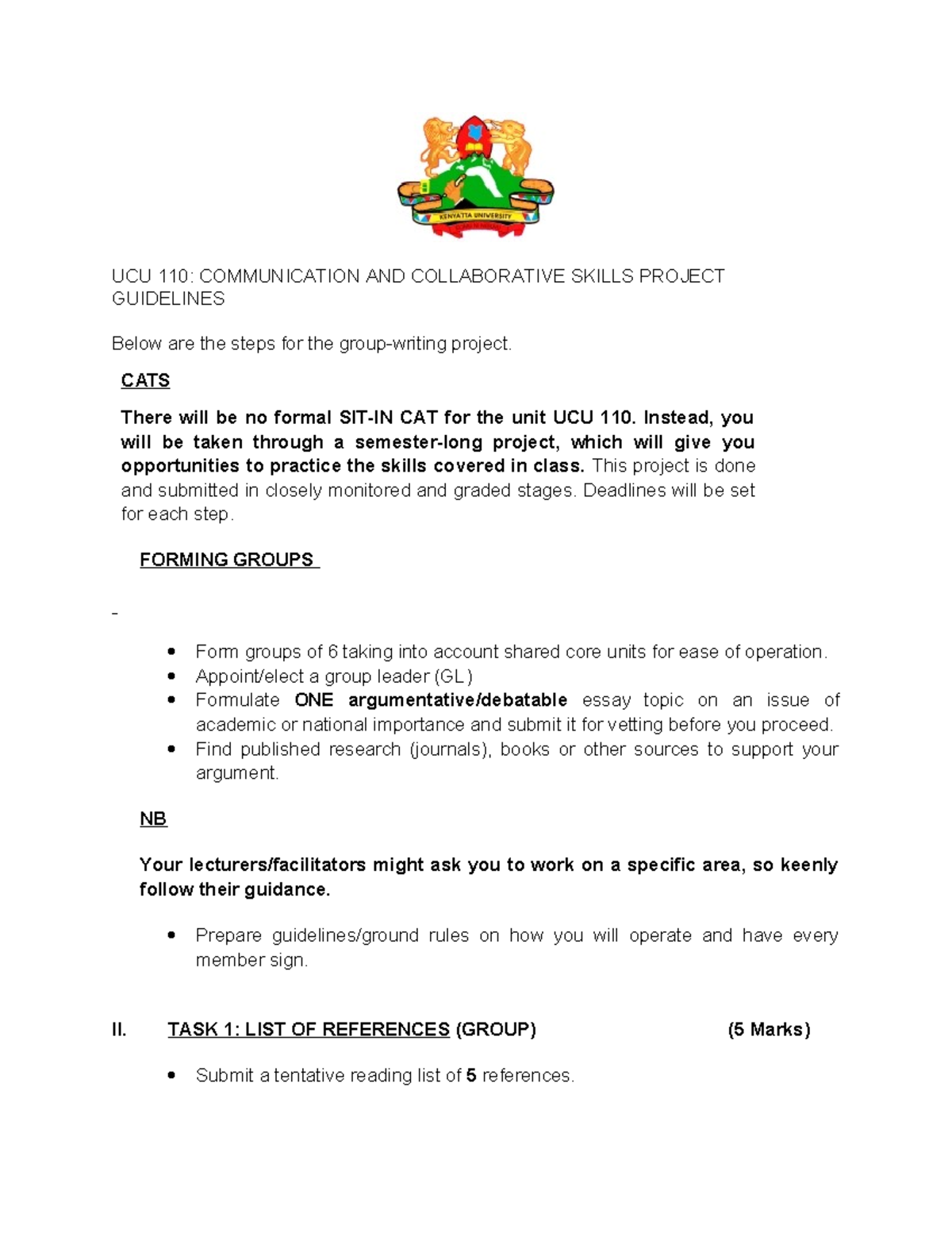 UCU 110 Project Guidelines - UCU 110: COMMUNICATION AND COLLABORATIVE ...