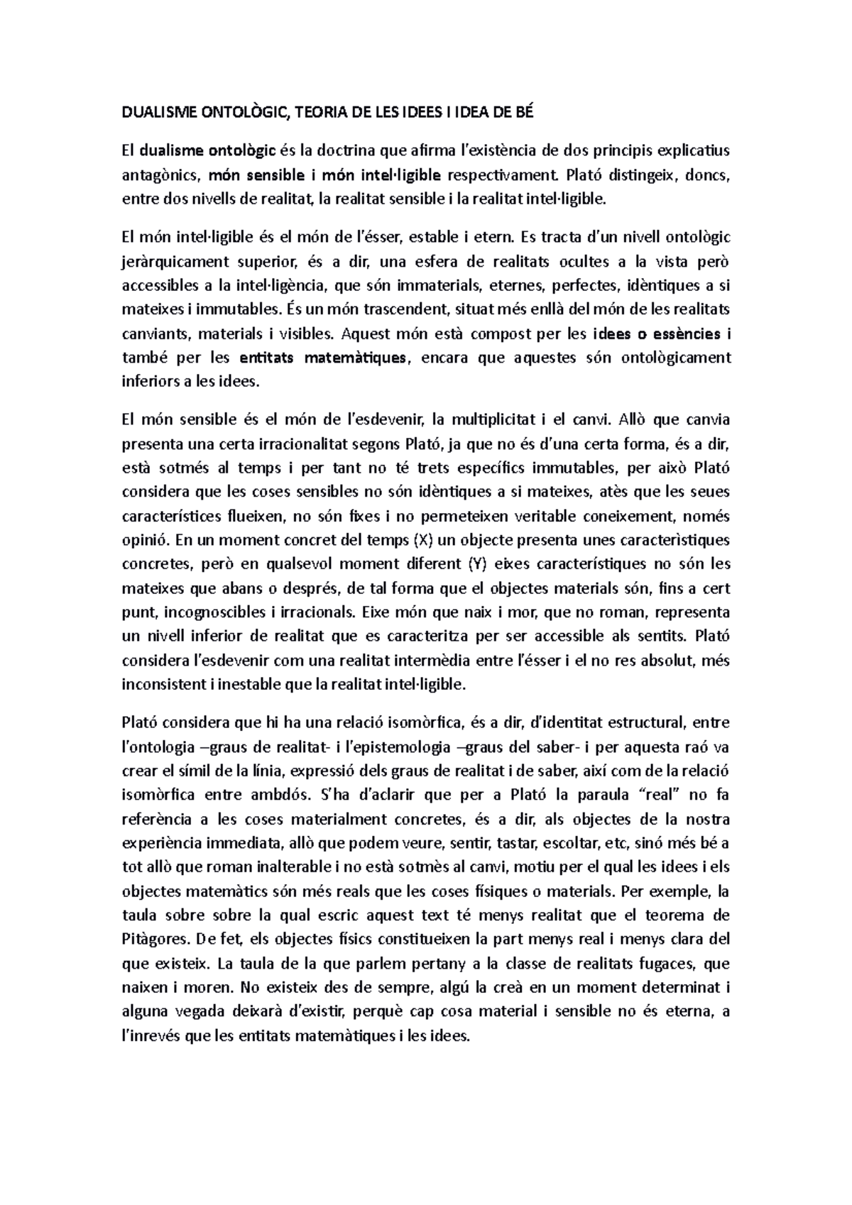 Dualismes Plató - plato - DUALISME ONTOLÒGIC, TEORIA DE LES IDEES I ...