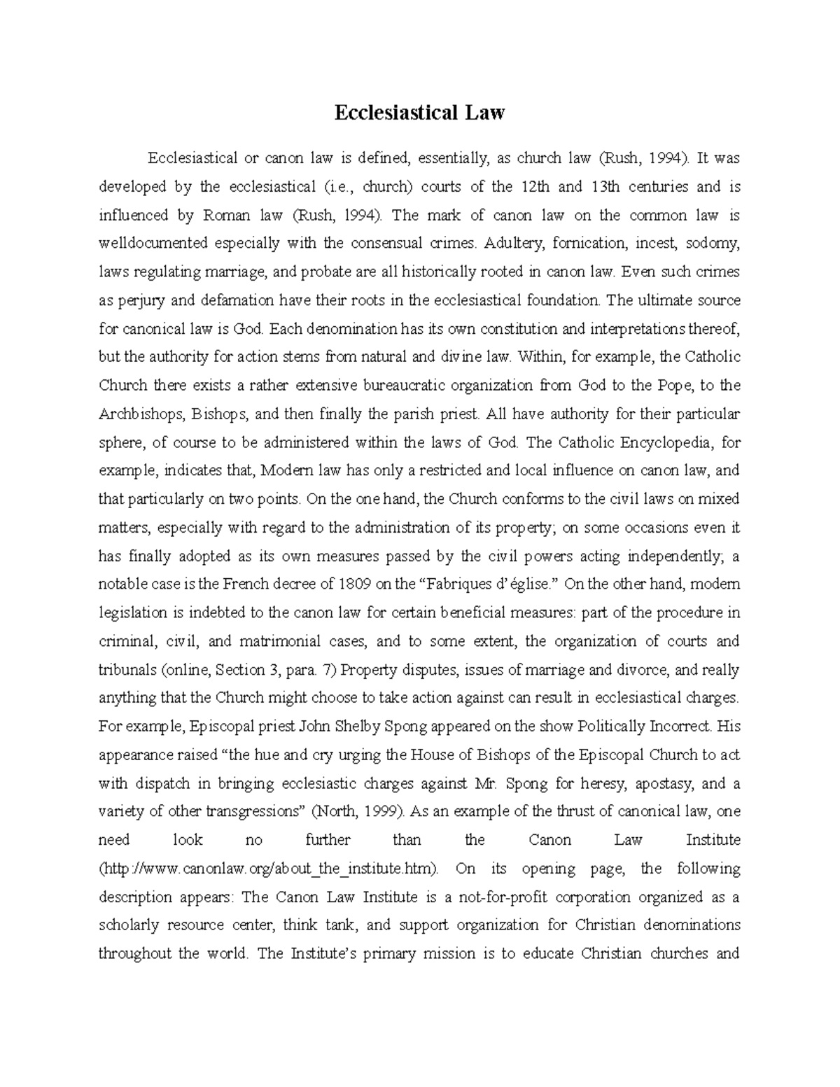 Ecclesiastical Law - Ecclesiastical Law Ecclesiastical or canon law is ...