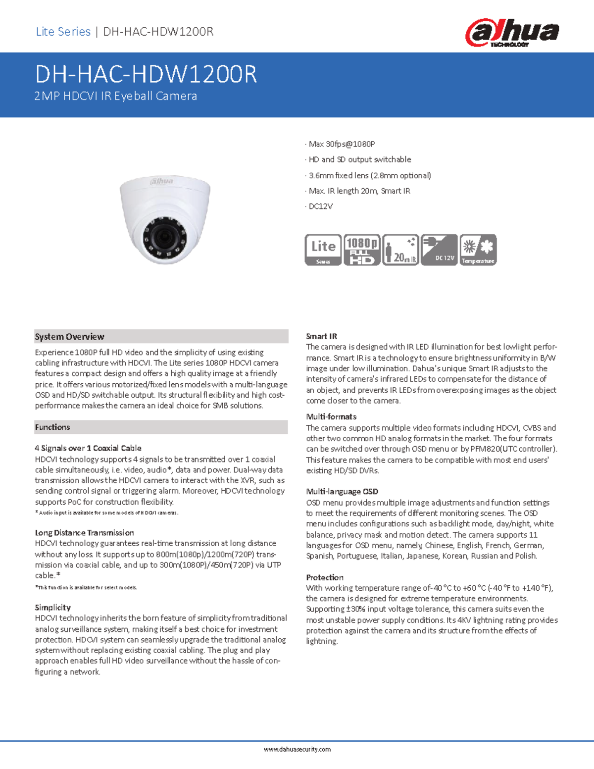 DH-HAC~1 - Seguridad - Lite Series | DH-HAC-HDW1200R dahuasecurity System Overview Experience ...
