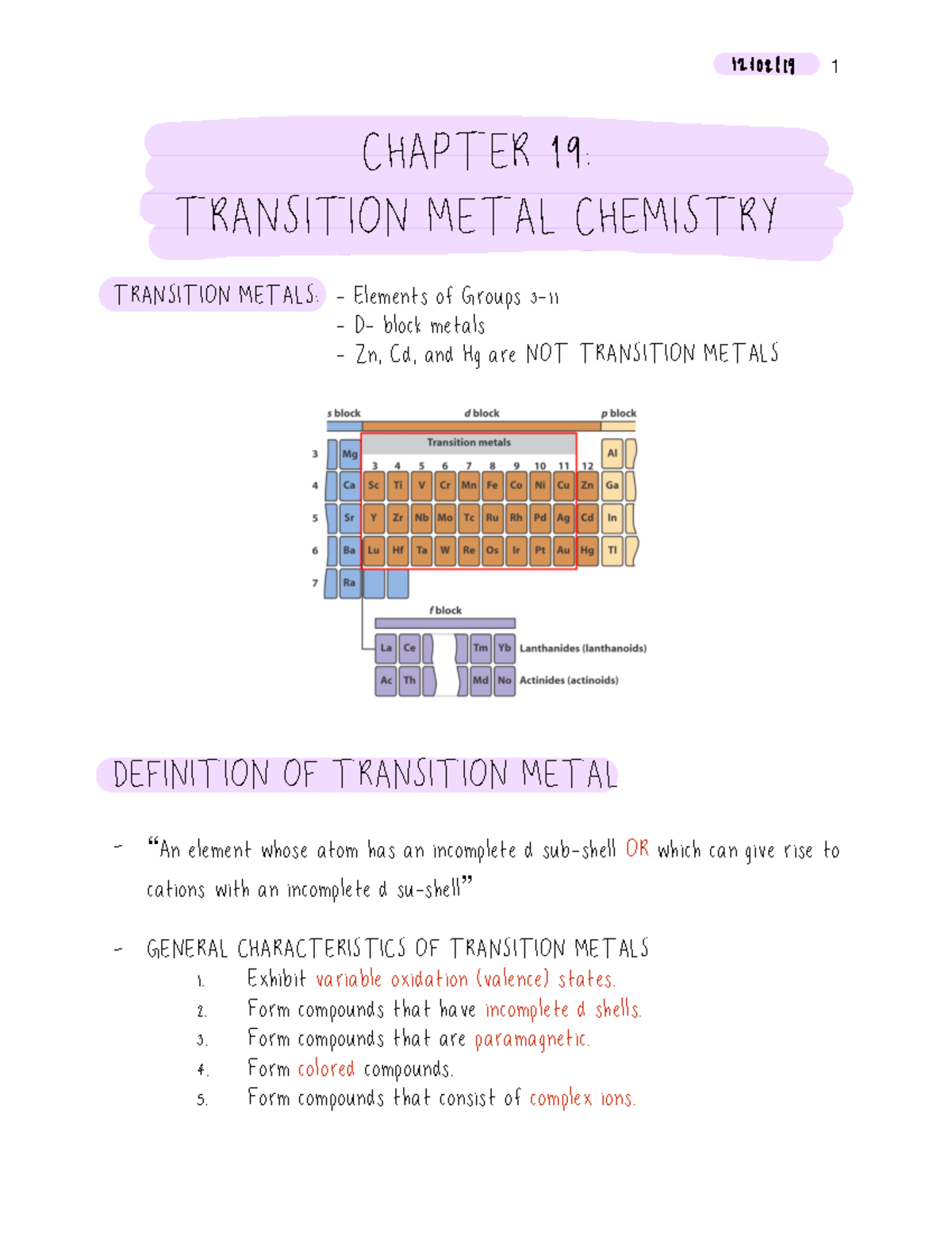 Chapter 19 Transition Metal Chemistry - 1 CHAPTER 19 : TRANSITION METAL ...