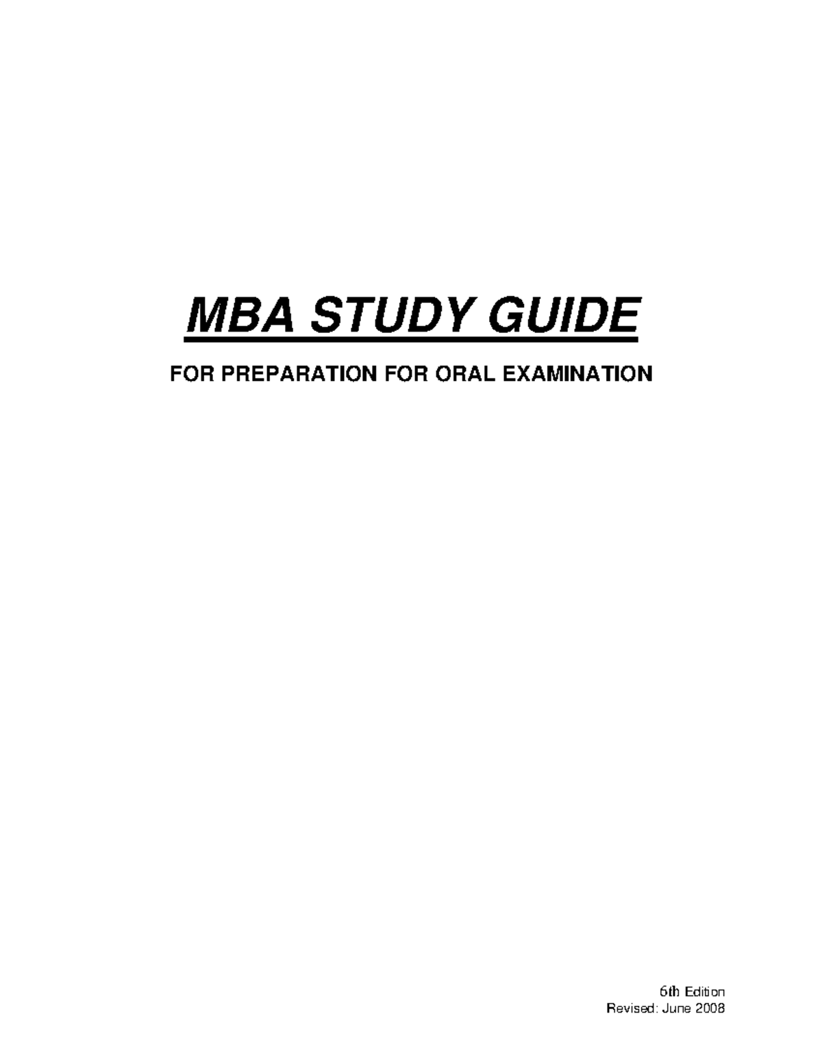 MBA Study Guide - MBA STUDY GUIDE FOR PREPARATION FOR ORAL EXAMINATION ...