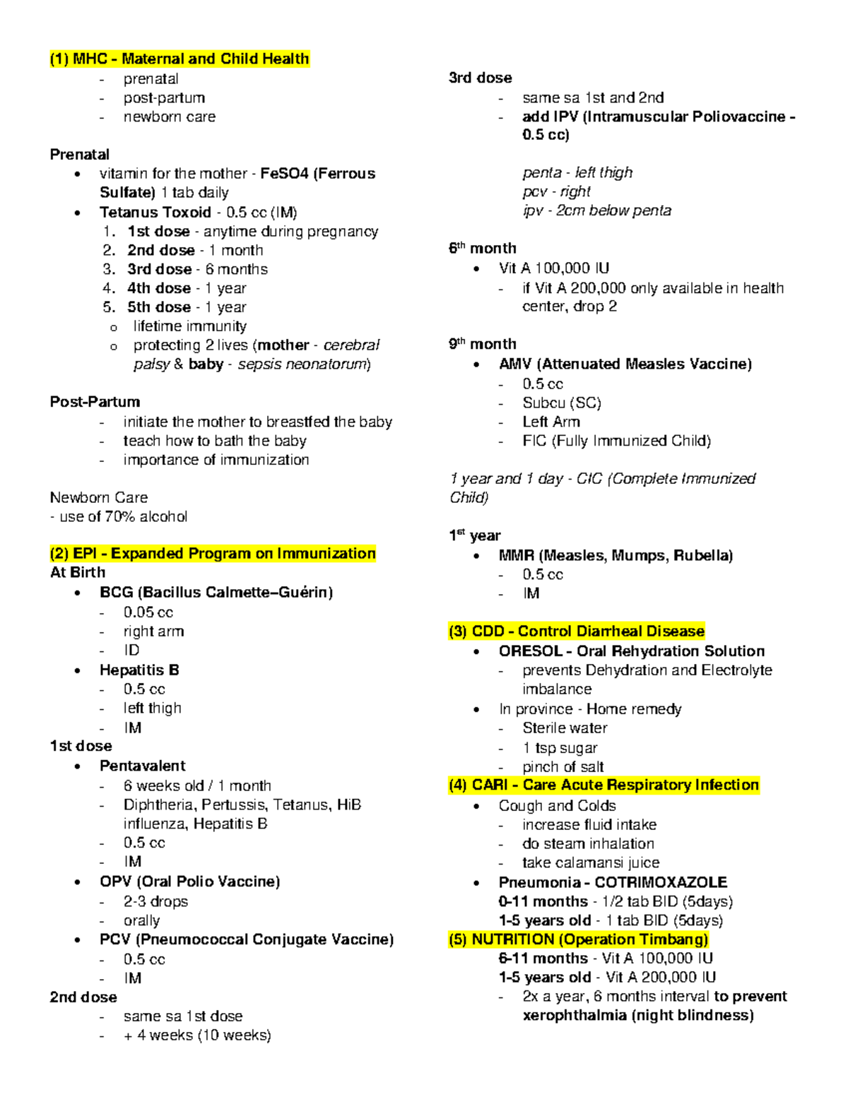 Chn-orientation-notes - (1) MHC - Maternal and Child Health - prenatal ...