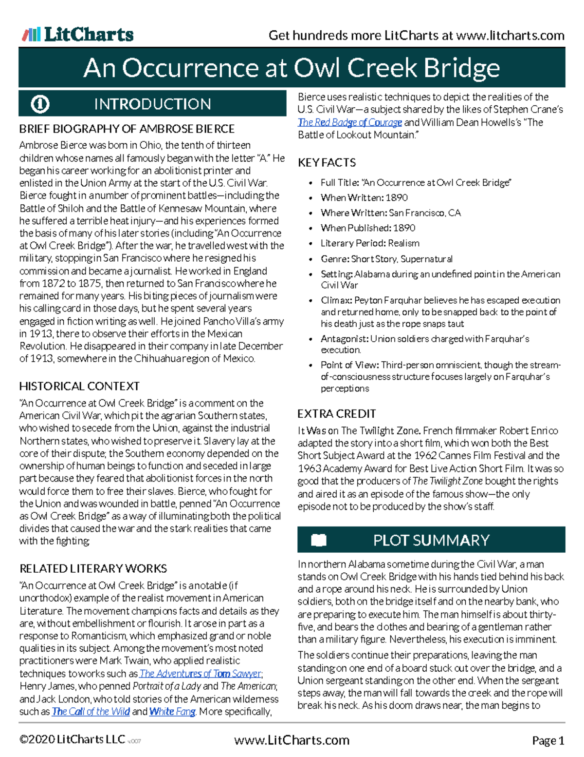 An Occurrence at Owl Creek Bridge Lit Chart - An Occurrence at Owl ...