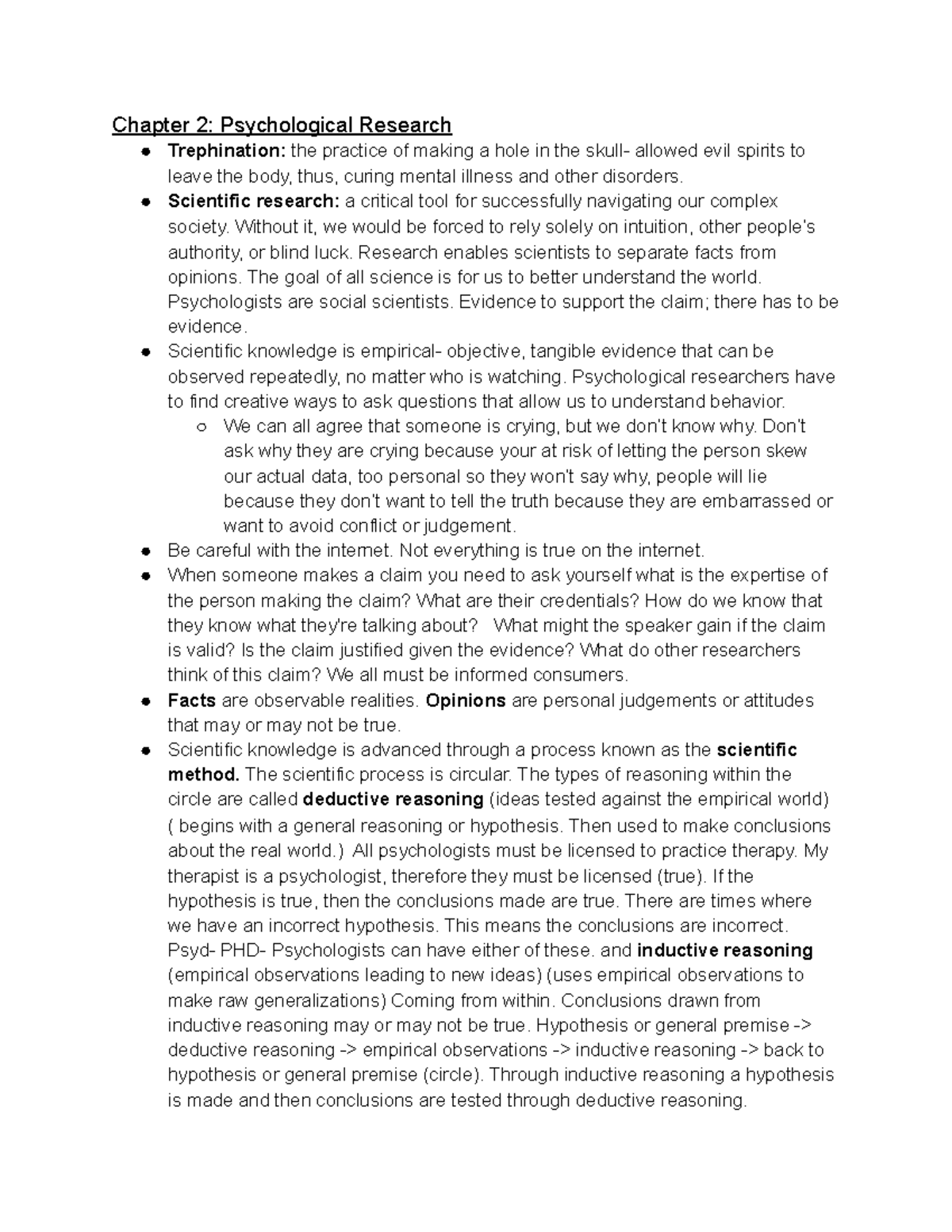 Chapter 2 psych - Chapter 2: Psychological Research ï Trephination: the ...