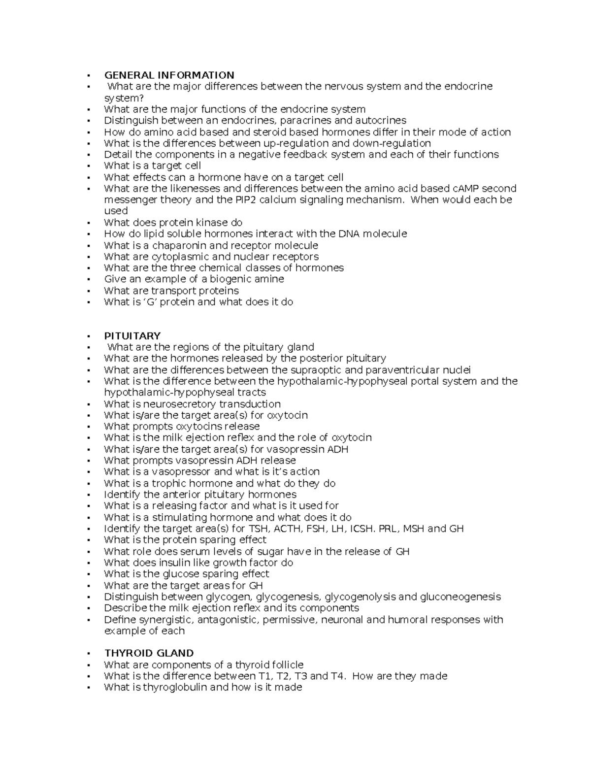 Endocrine EXAM Review - • GENERAL INFORMATION What are the major ...