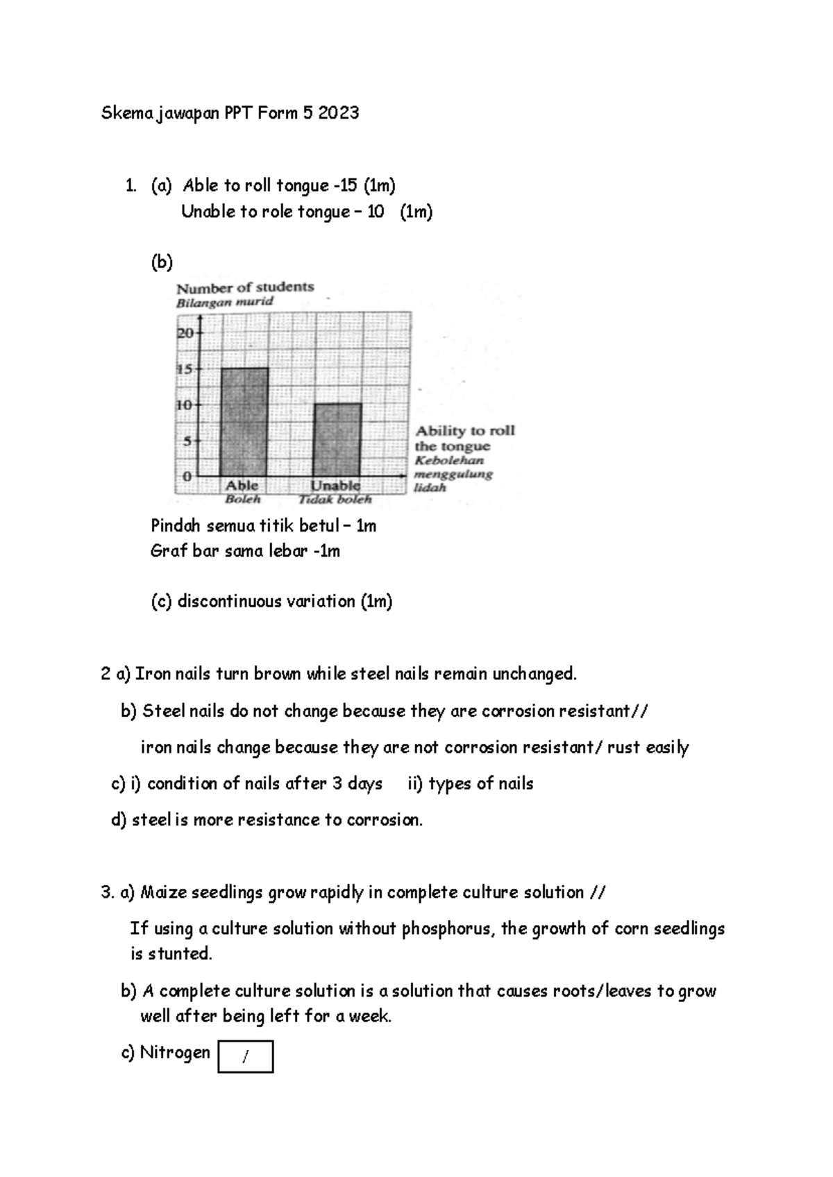 Skema FORM 5 PPT Paper 2 2024 - Skema jawapan PPT Form 5 2023 (a) Able ...