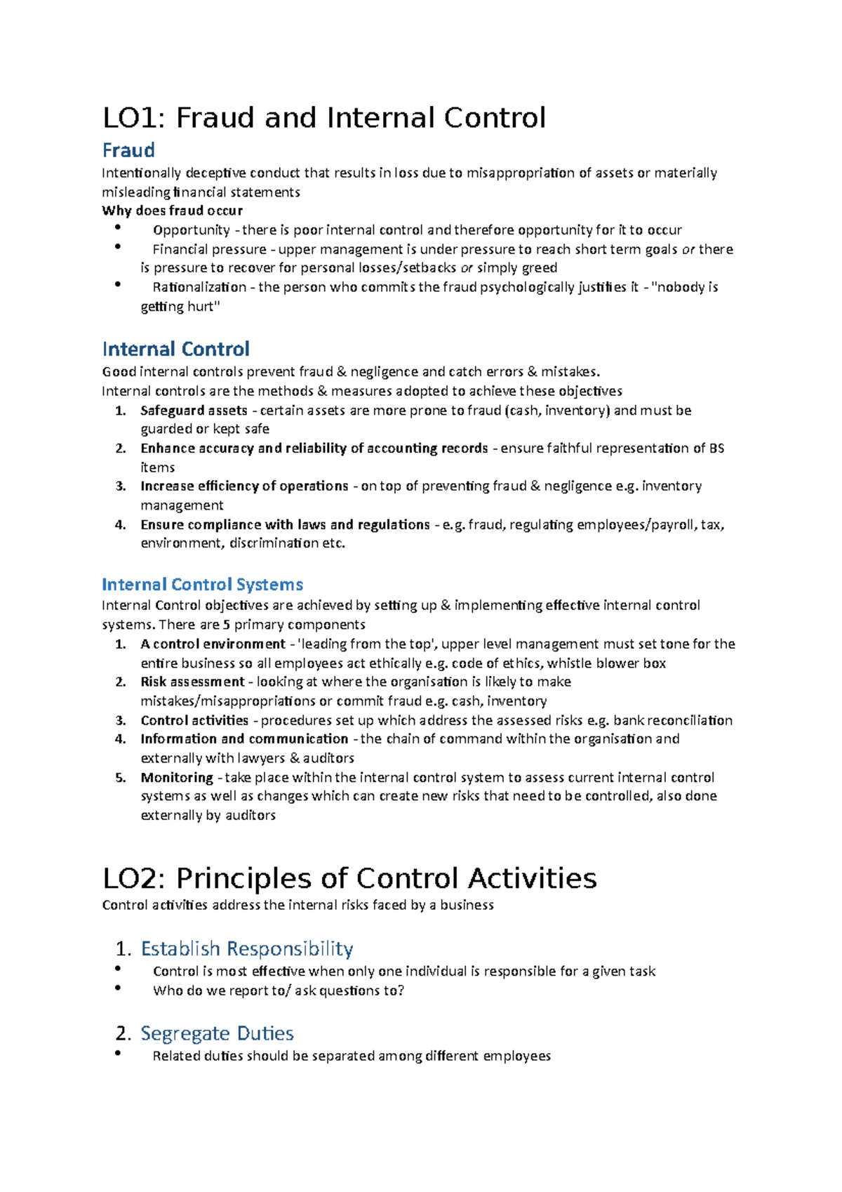 7. Fraud, Internal Control & Cash - LO1: Fraud and Internal Control ...