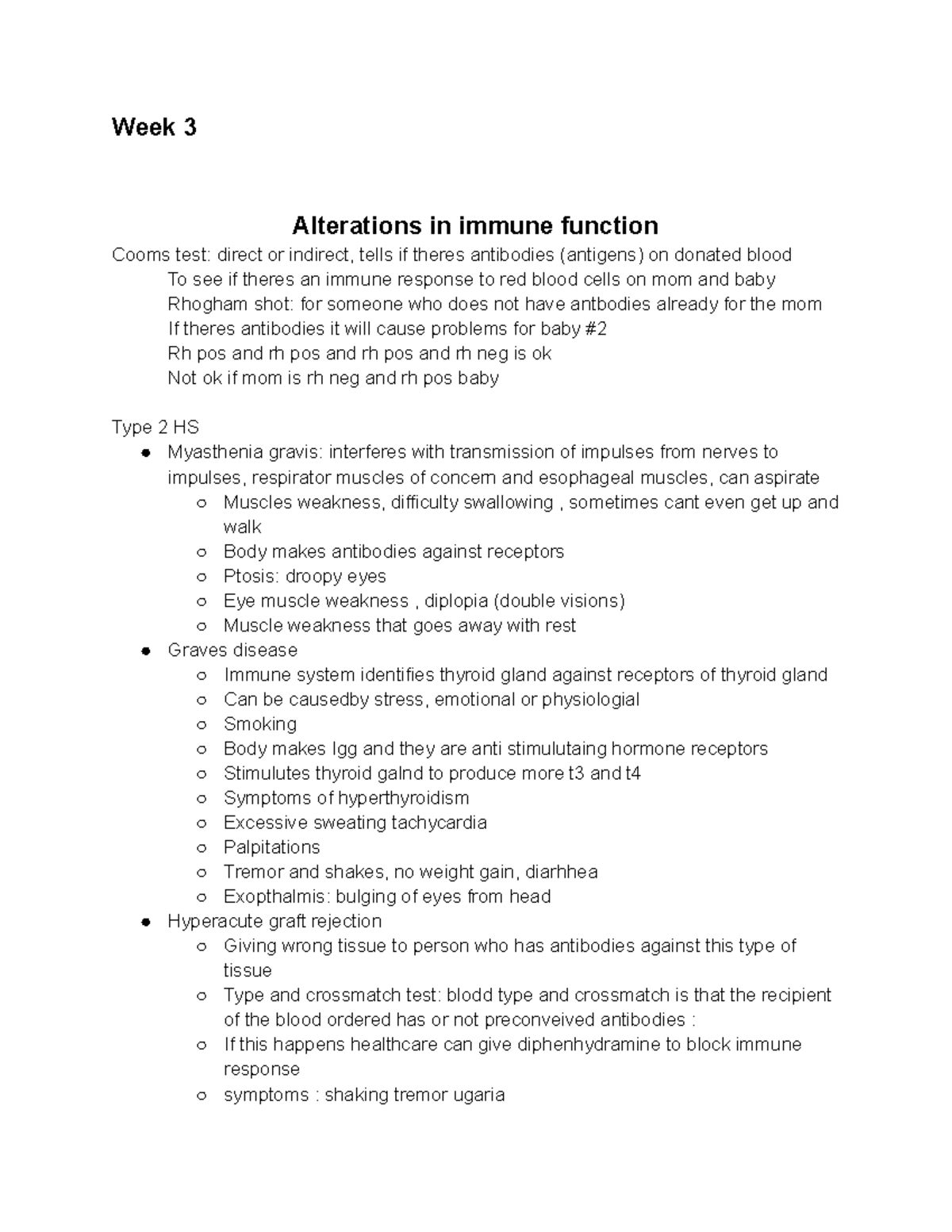 Pathopharm - lecture notes - Week 3 Alterations in immune function ...