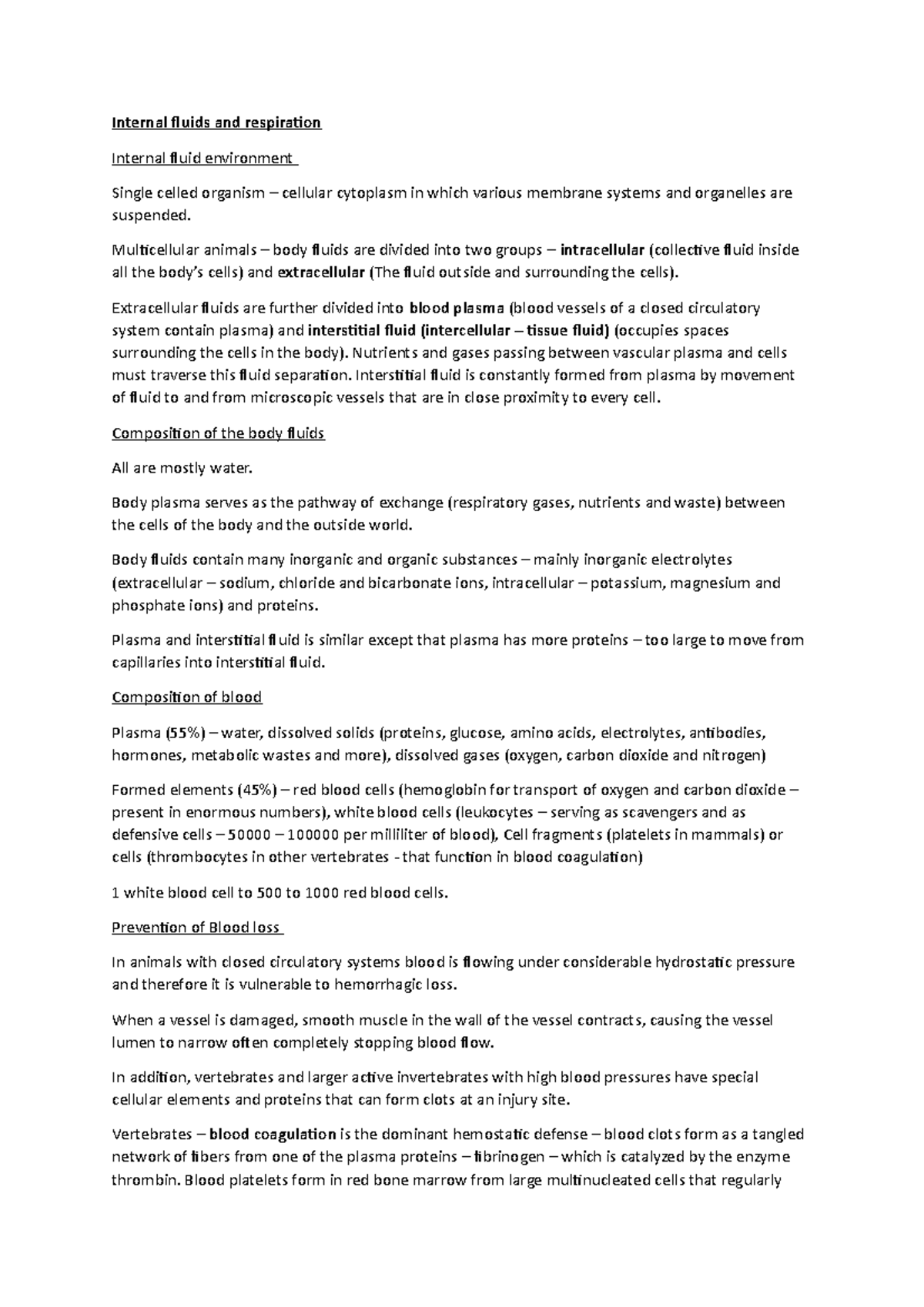 Internal fluids and respiration - Internal fluids and respiration ...