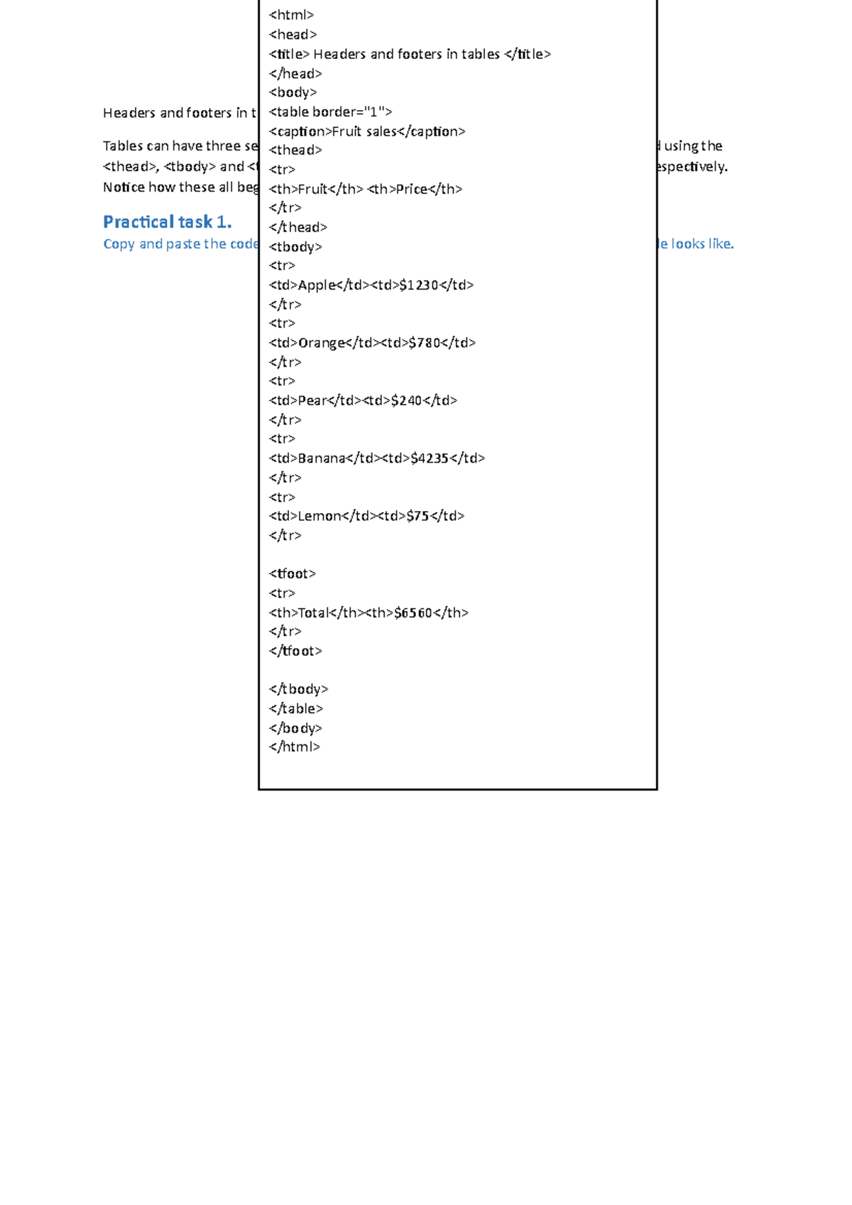 Headers And Footers In Tables Headers And Footers In Tables Tables Can Have Three Sections A