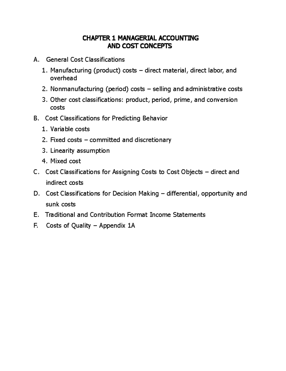 BAD2 Chapter 1 Lecture Notes Managerial Accounting 16th Edition ...
