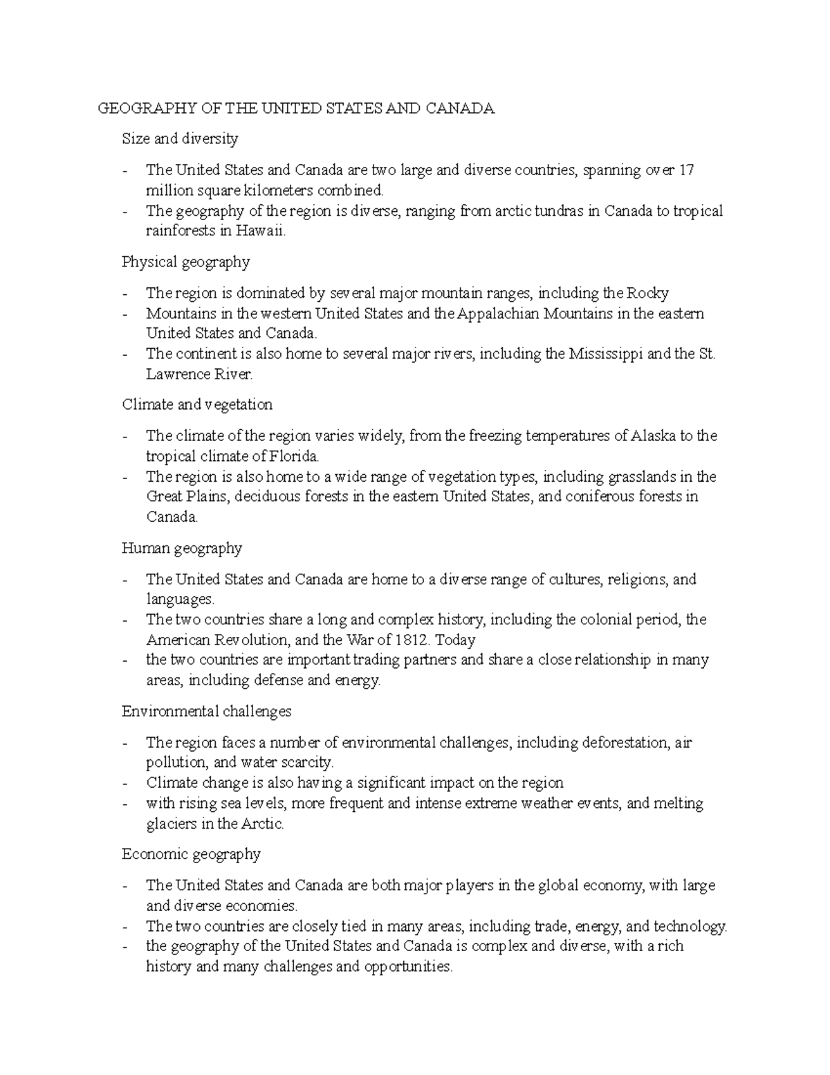 Geography OF THE United States AND Canada Notes 1 - GEOGRAPHY OF THE ...