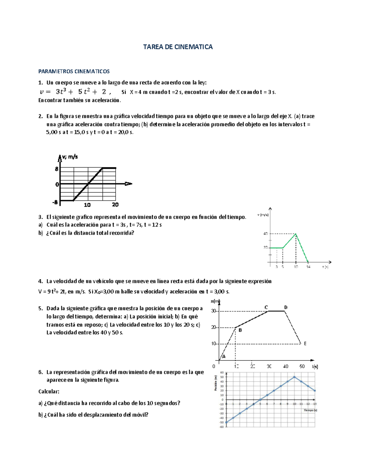 Ejercicios de repaso de Cinematica - TAREA DE CINEMATICA PARAMETROS ...