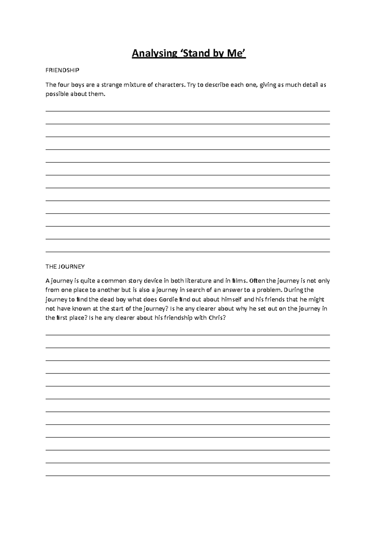 Analysing stand by me - Analysing ‘Stand by Me’ FRIENDSHIP The four ...