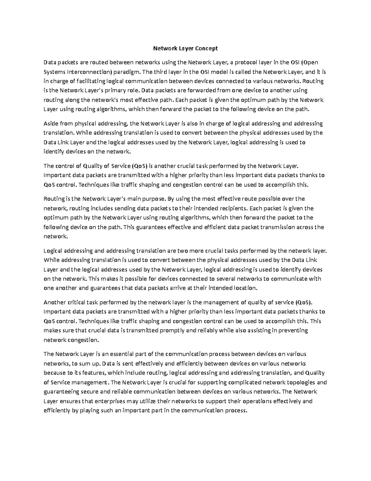Network Layer Concept Essay - Network Layer Concept Data packets are ...