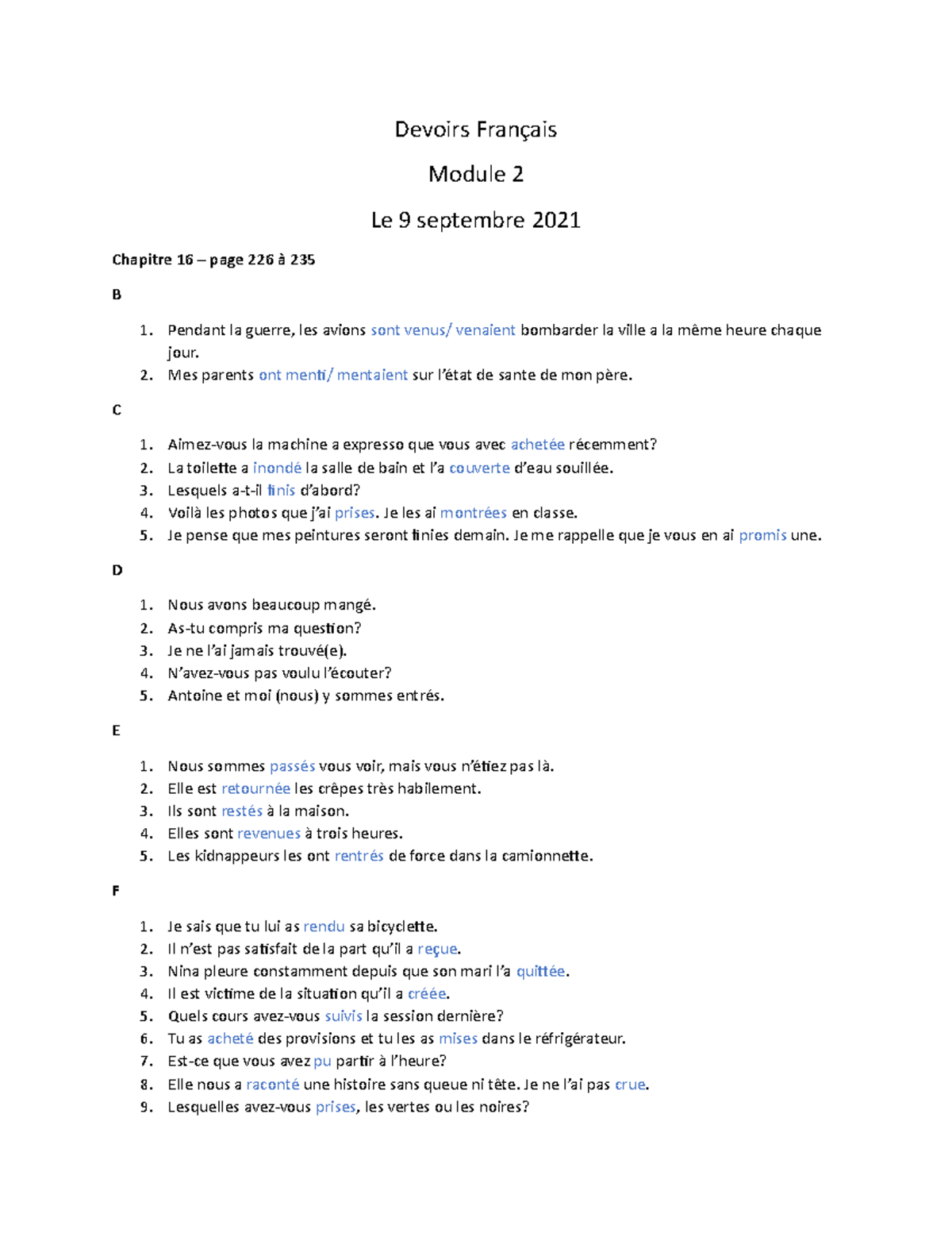 Module 2 - Devoirs Francais P1 - Devoirs Français Module 2 Le 9 ...